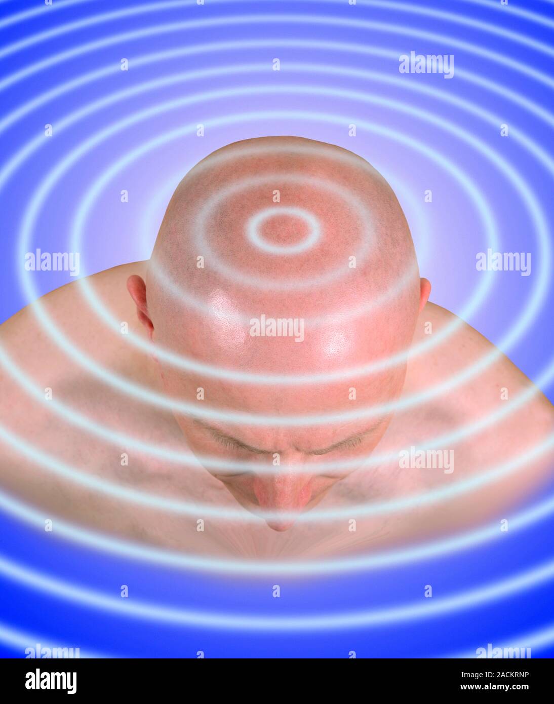 Brain waves. Conceptual image of waves emanating from a man's brain ...