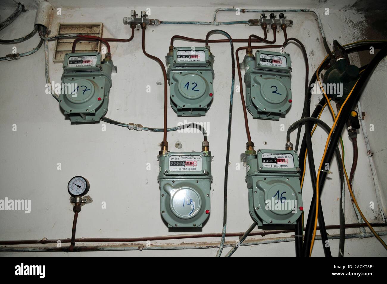 Gas meters and pipes Stock Photo - Alamy