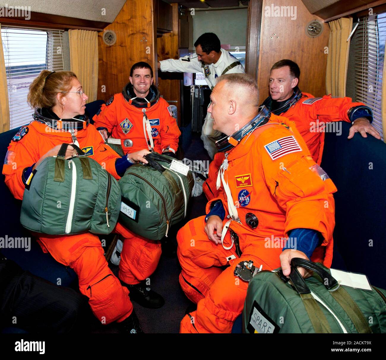 Space Shuttle final flight crew. STS-135 crew in the Astrovan on the way to launchpad 39A at ...