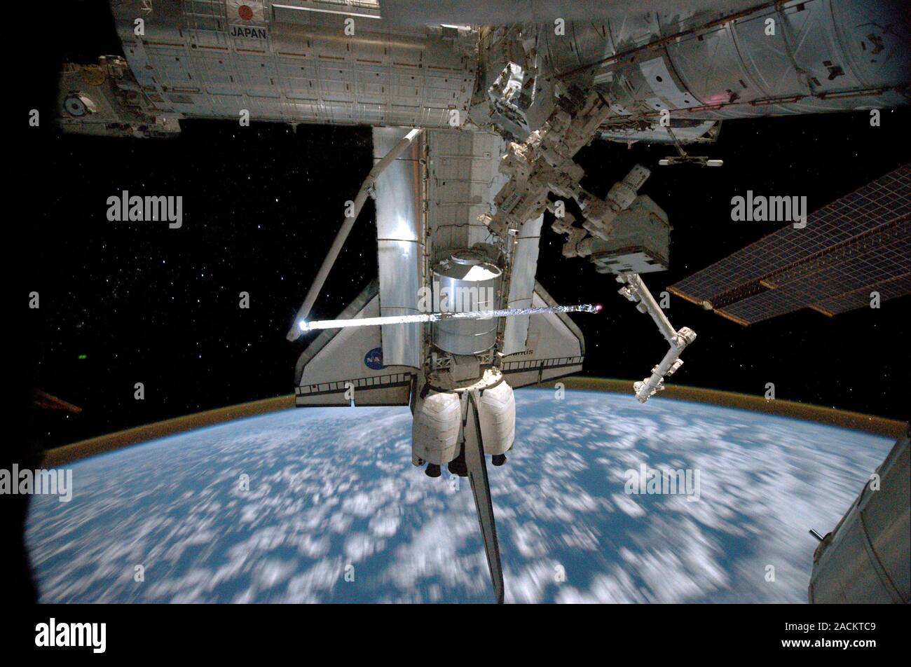 Space Shuttle final flight. View of the outside of the International ...