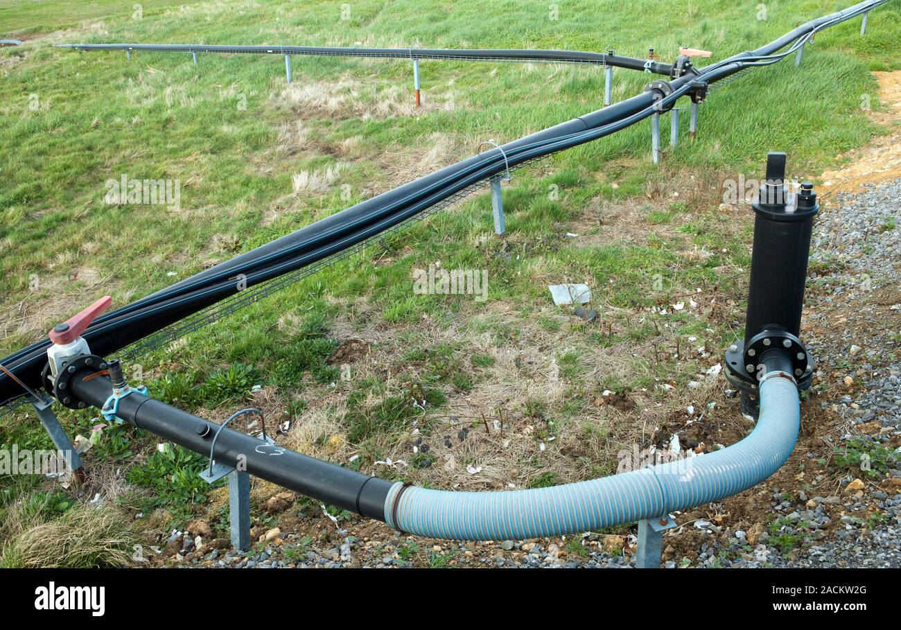 Biogas extraction from landfilll. Piping laid out over a buried ...