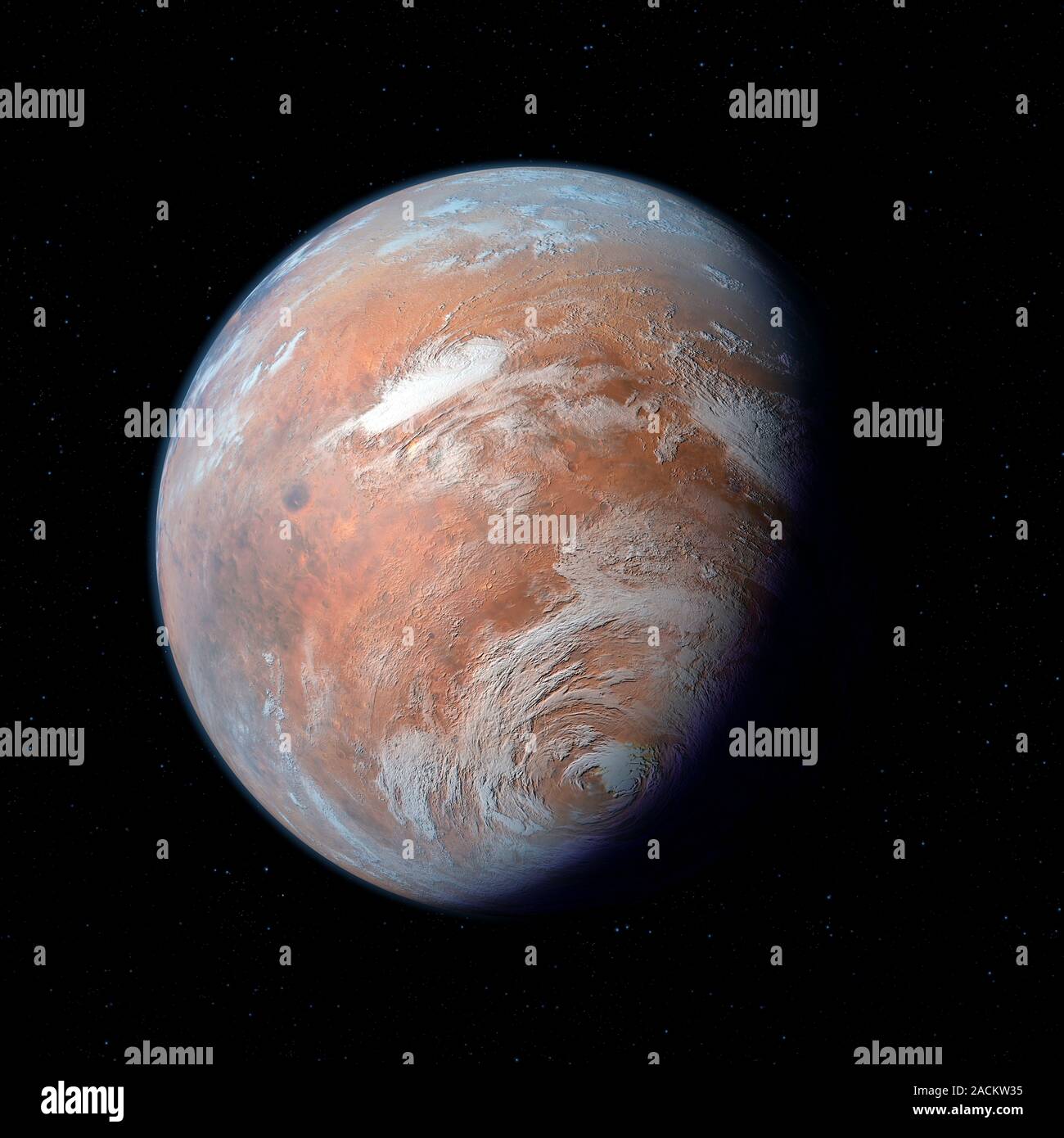 Terraformed Mars. Computer artwork of a terraformed Mars. Terraforming ...