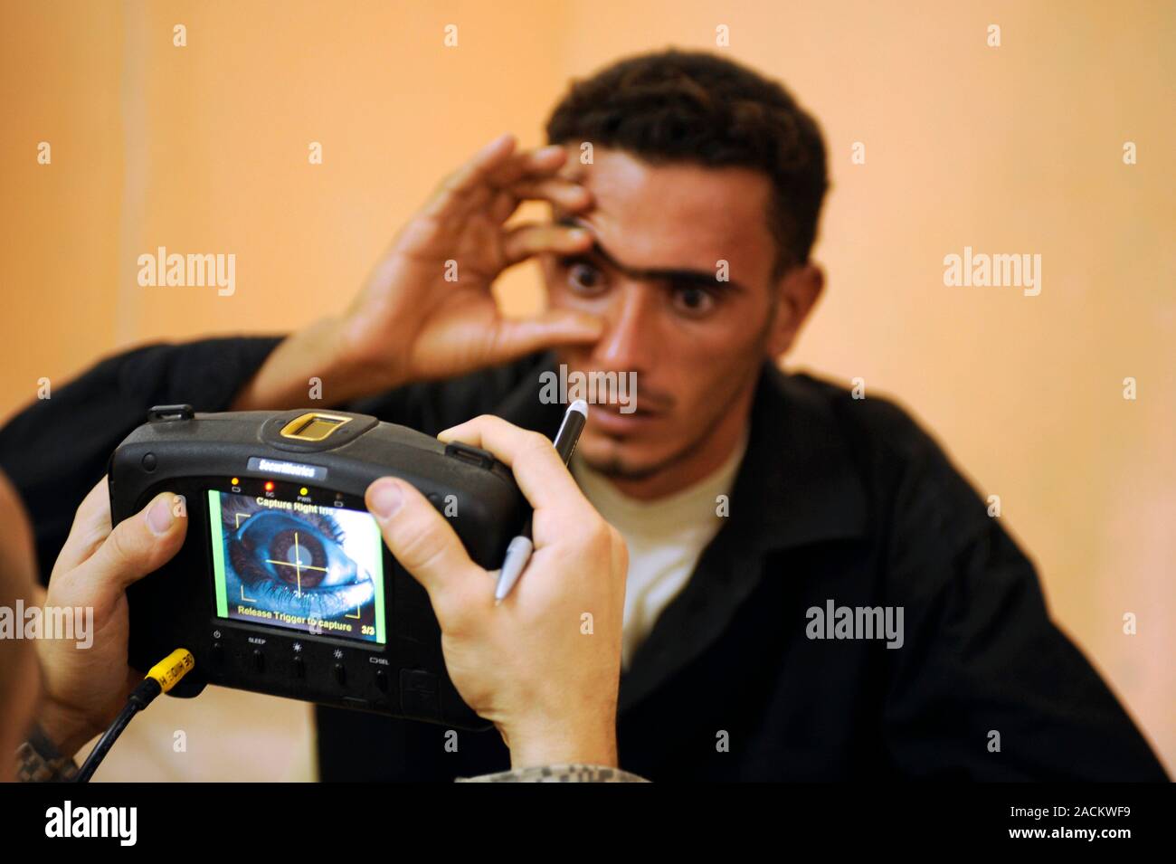 Military Biometrics Biometric Eye Scanner Being Used By A Us Army