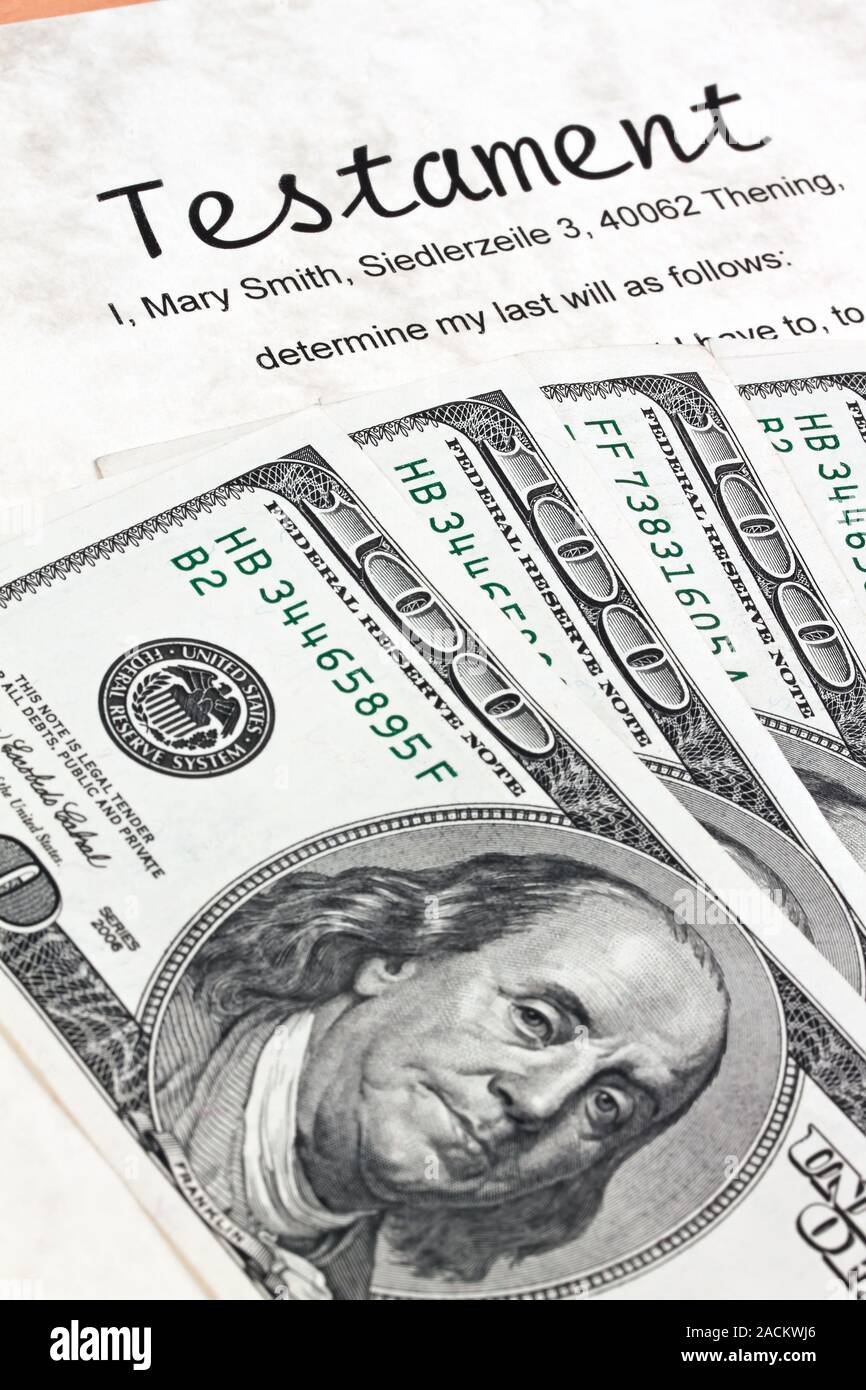 Dollar Banknotes and English Testament Stock Photo - Alamy