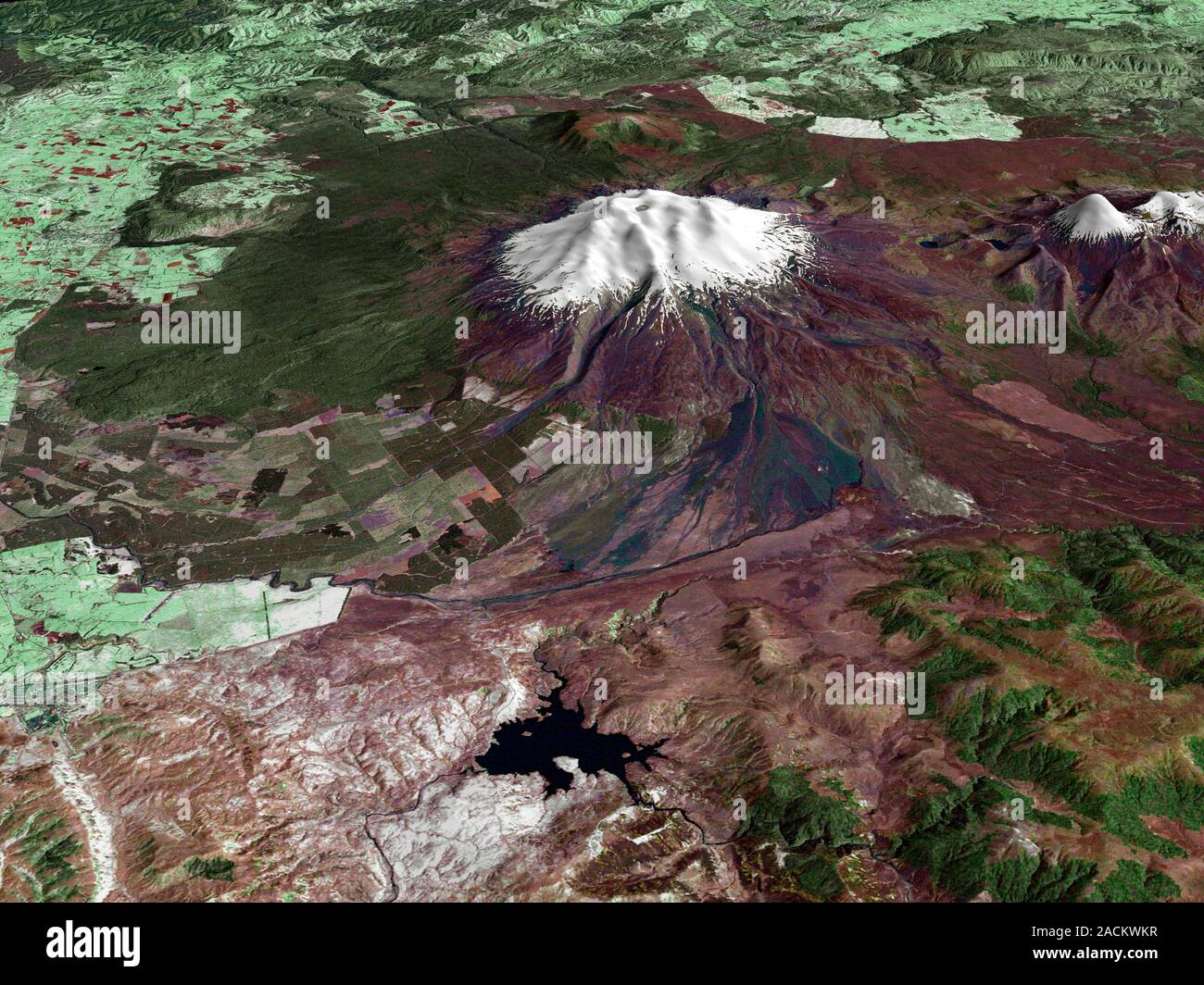 Mount Ruapehu, New Zealand, composite satellite image. This is the ...