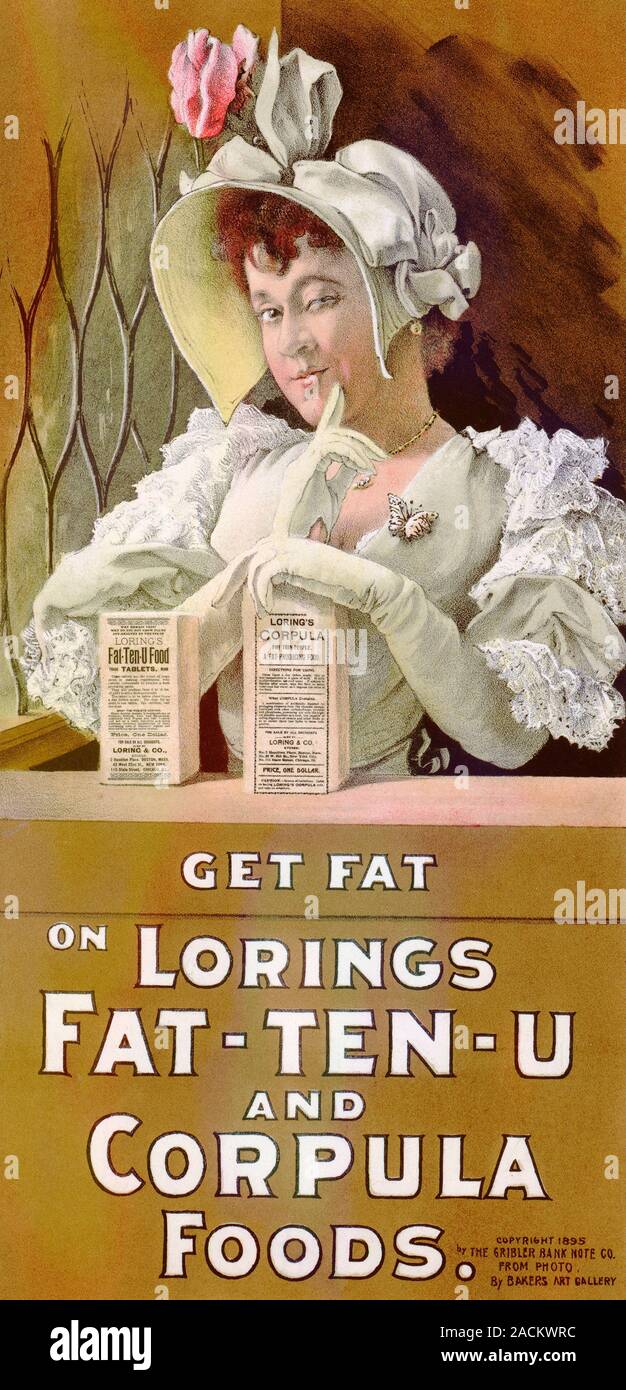 Food product advert. 1890s advertisement for a fattening product with ...