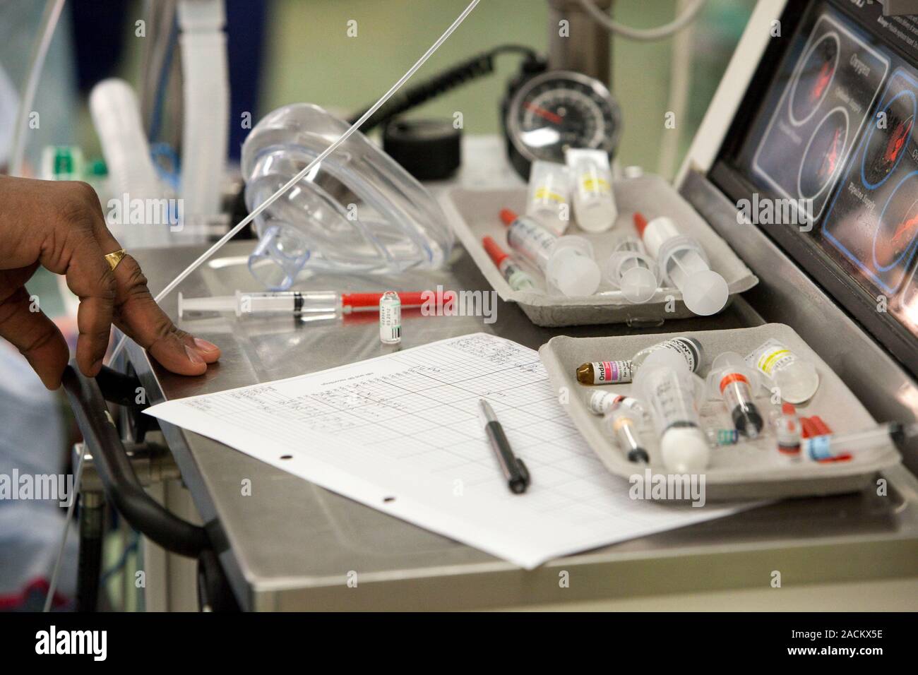 Anaesthetic drugs used for surgery in an operating theatre Stock Photo ...