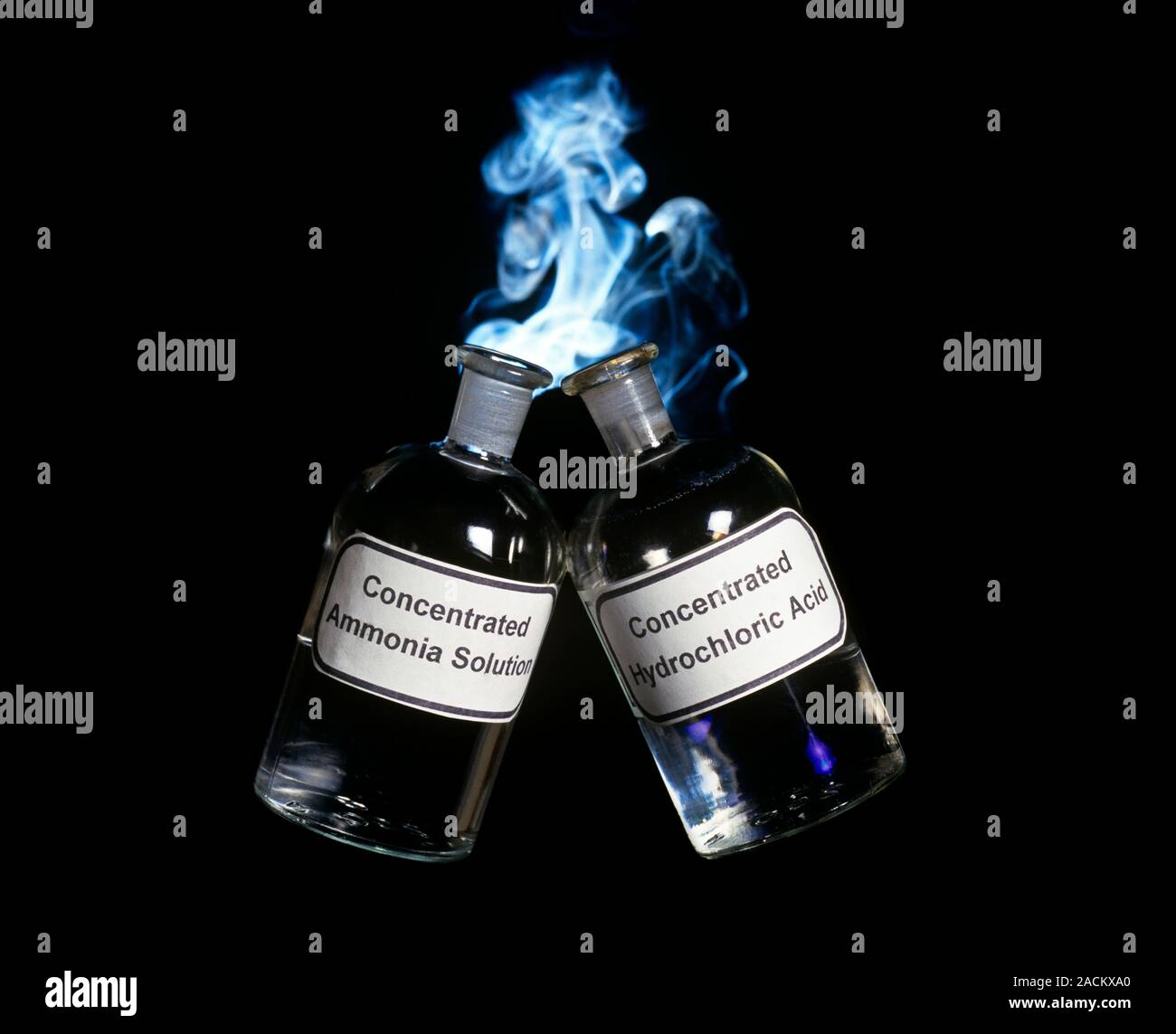 Ammonium chloride formation. Fume of ammonium chloride particles (white ...