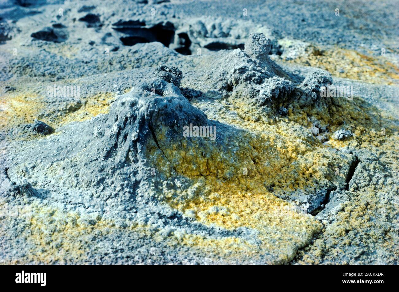Geothermal fumerole. Mud formations in a fumerole area with solfataras ...