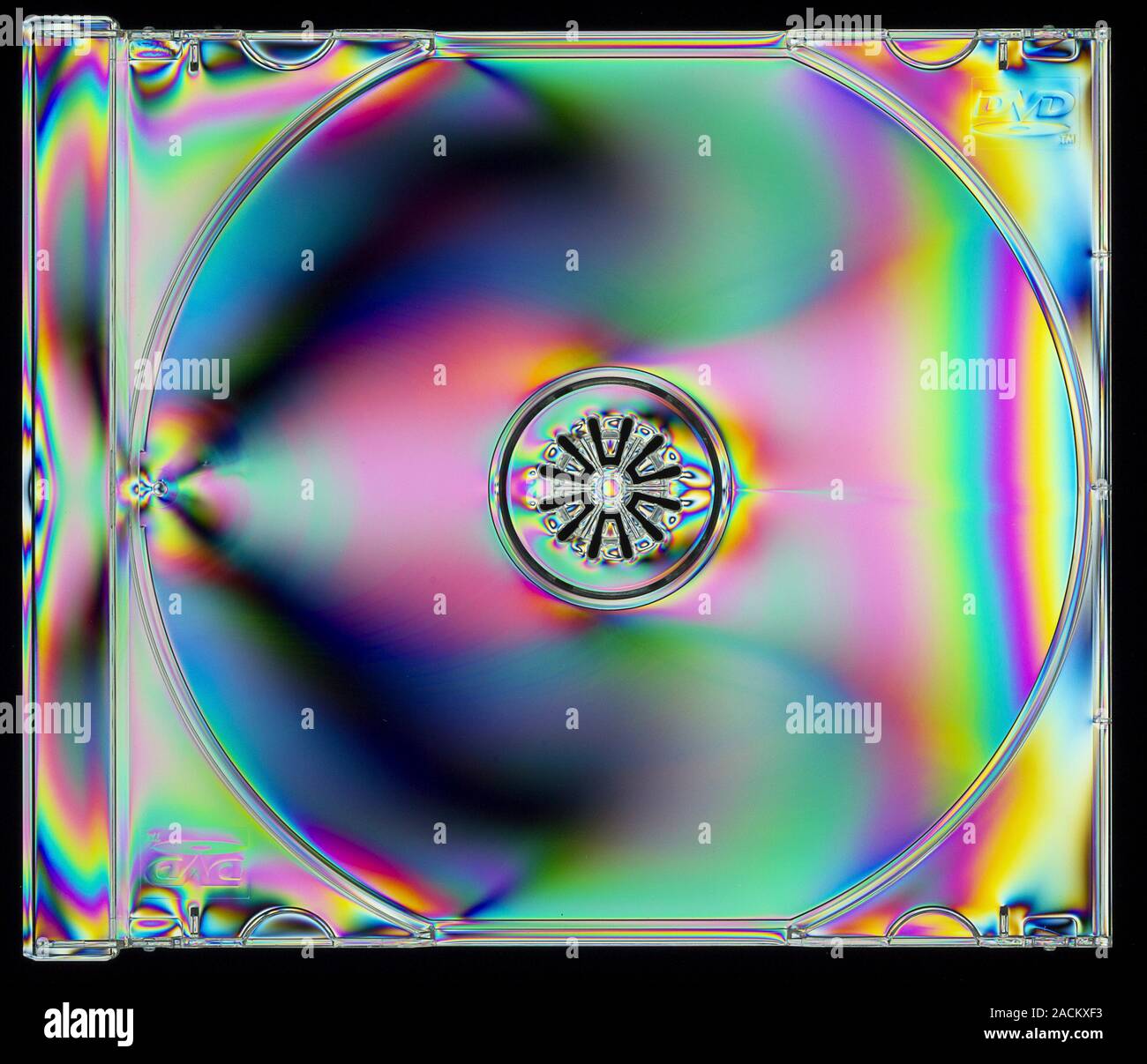 Coloured light interference pattern of a plastic DVD case. When ...