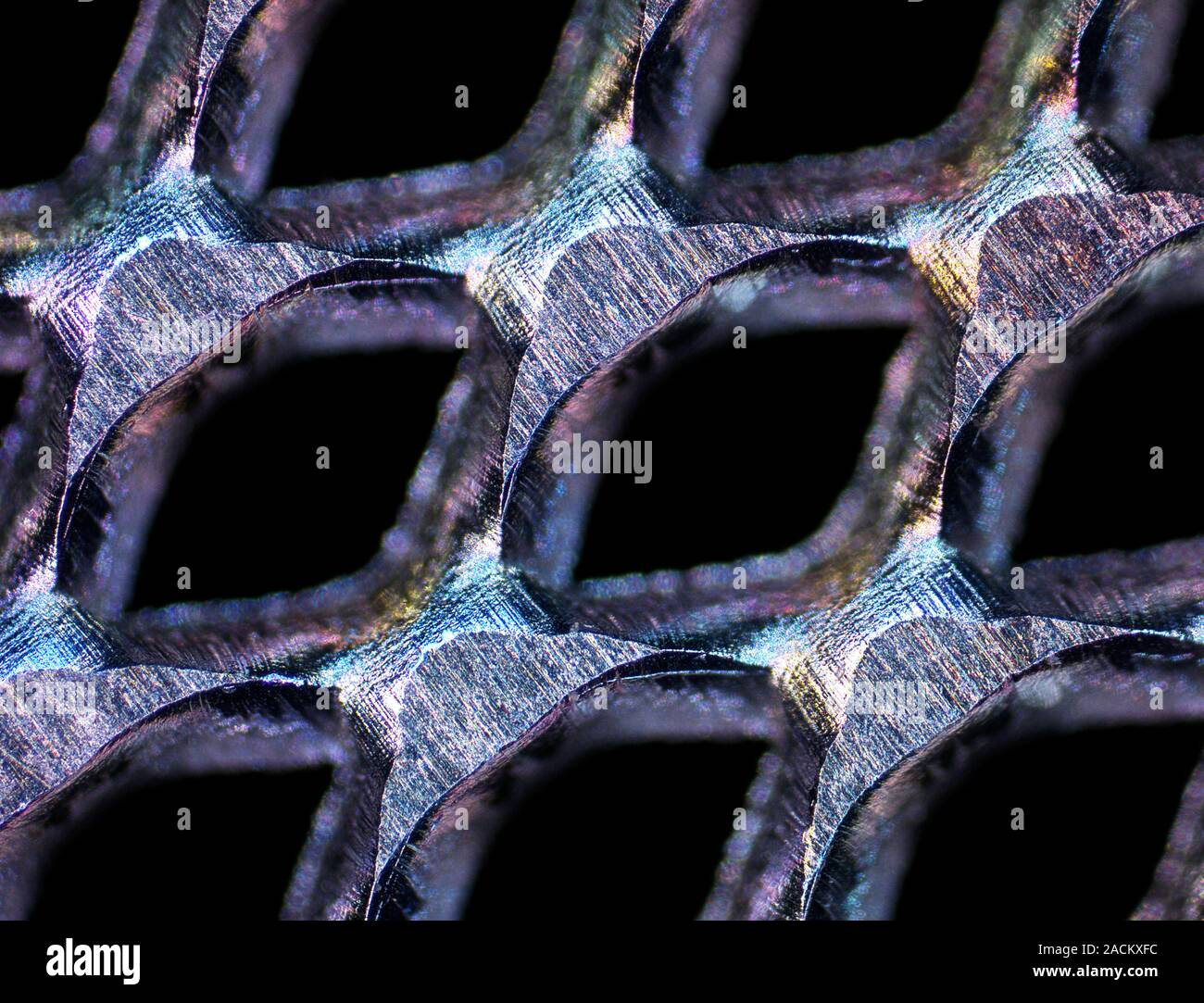Light micrograph of the surface of a perforated steel sheet, using ...