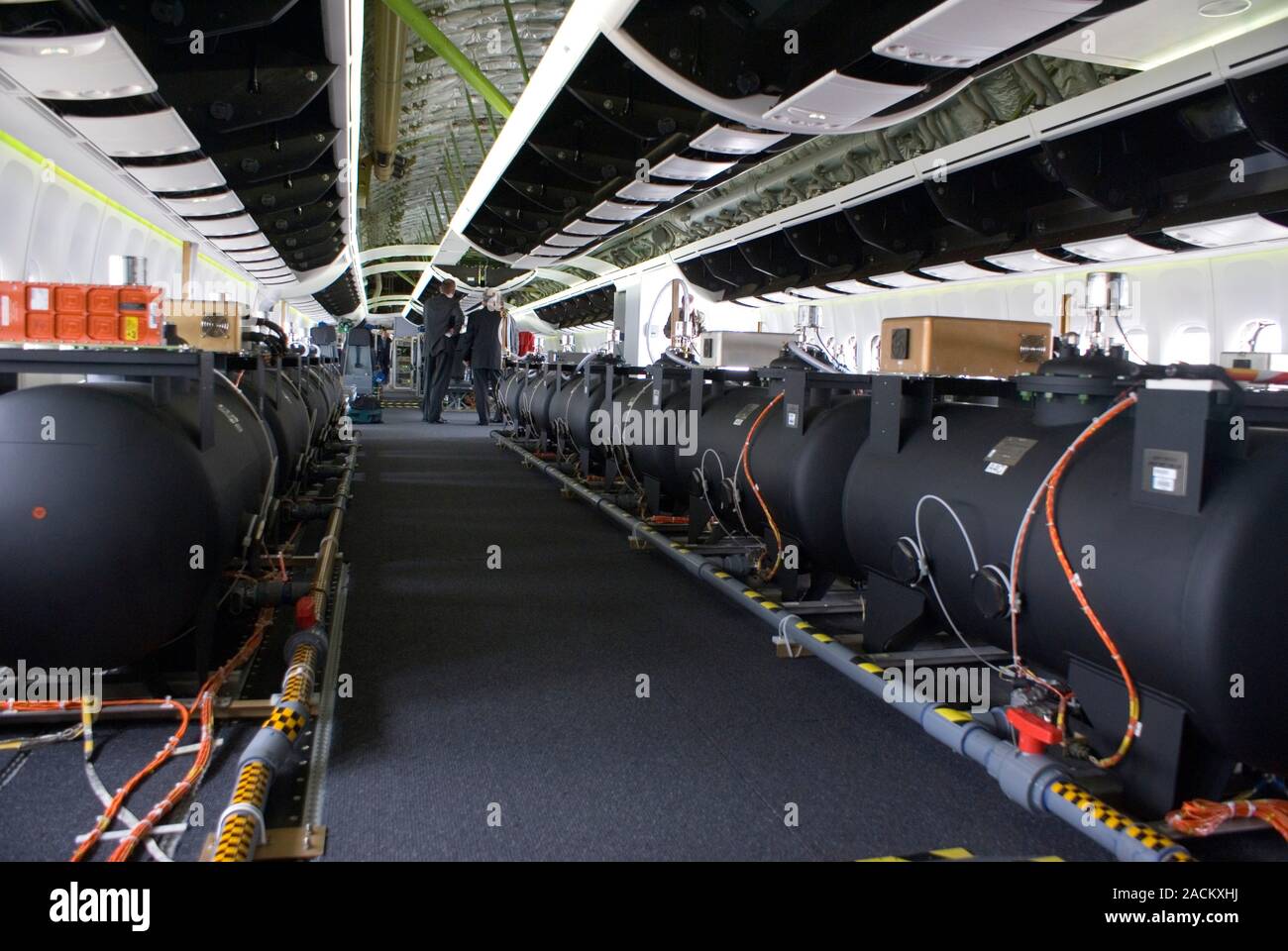 Boeing 747-8 interior showing flight research equipment. The black ...