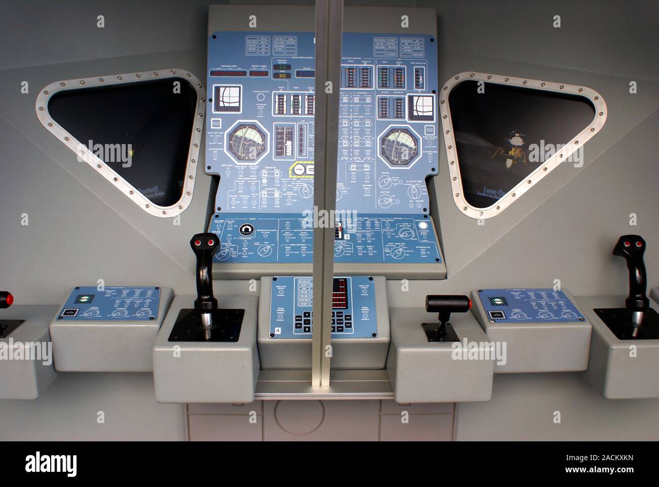 Mock-up of the Apollo lunar module cabin, showing two triangular ...