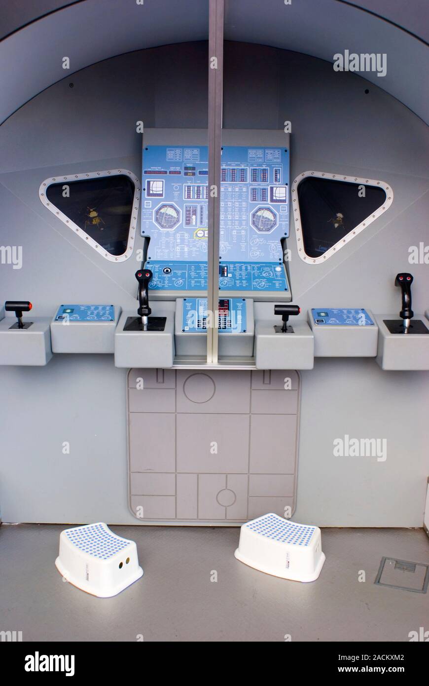 Mock-up of the Apollo lunar module cabin, showing two triangular ...