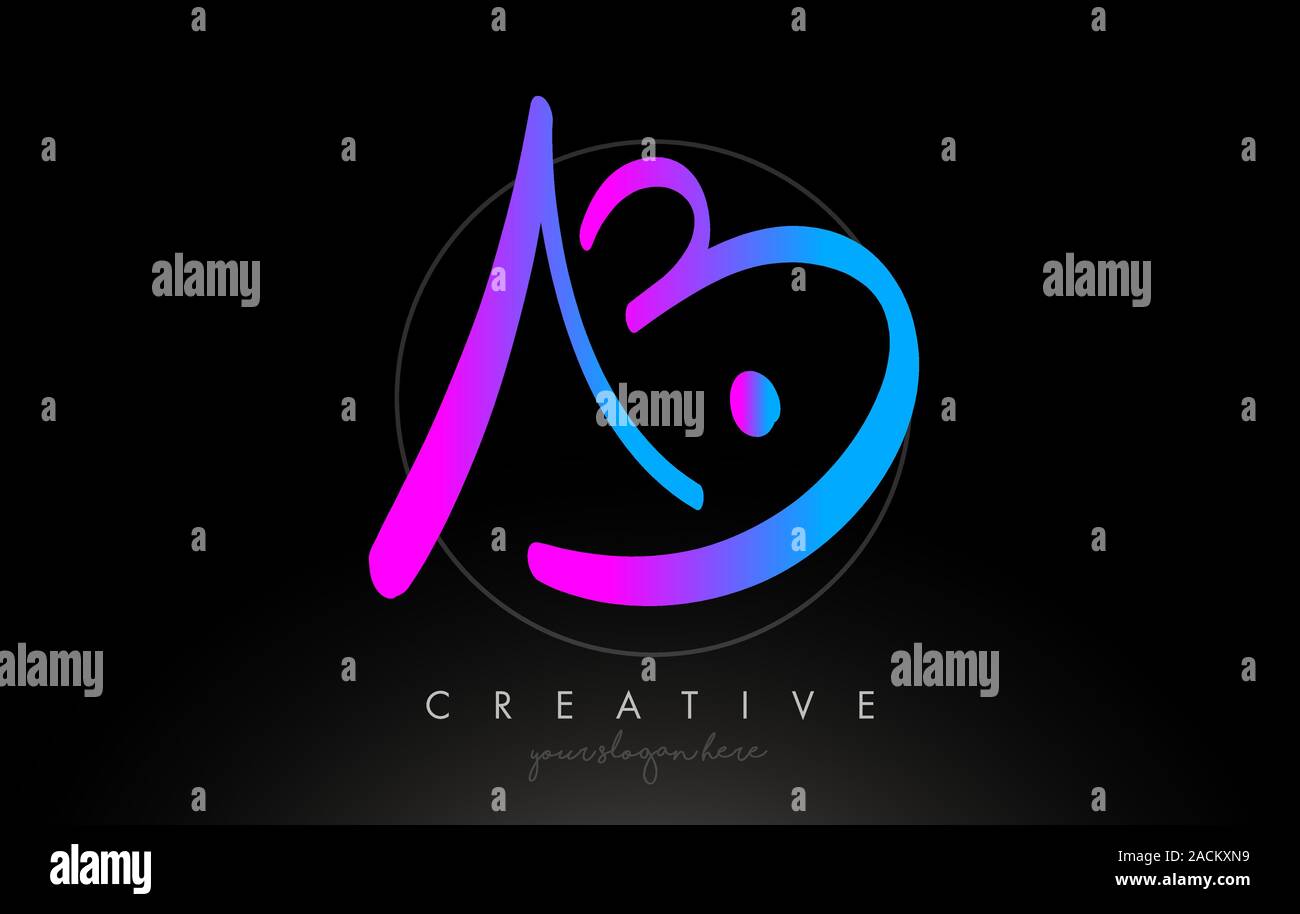 AB Artistic Brush Letter Logo Handwritten in Purple Blue Colors Vector ...