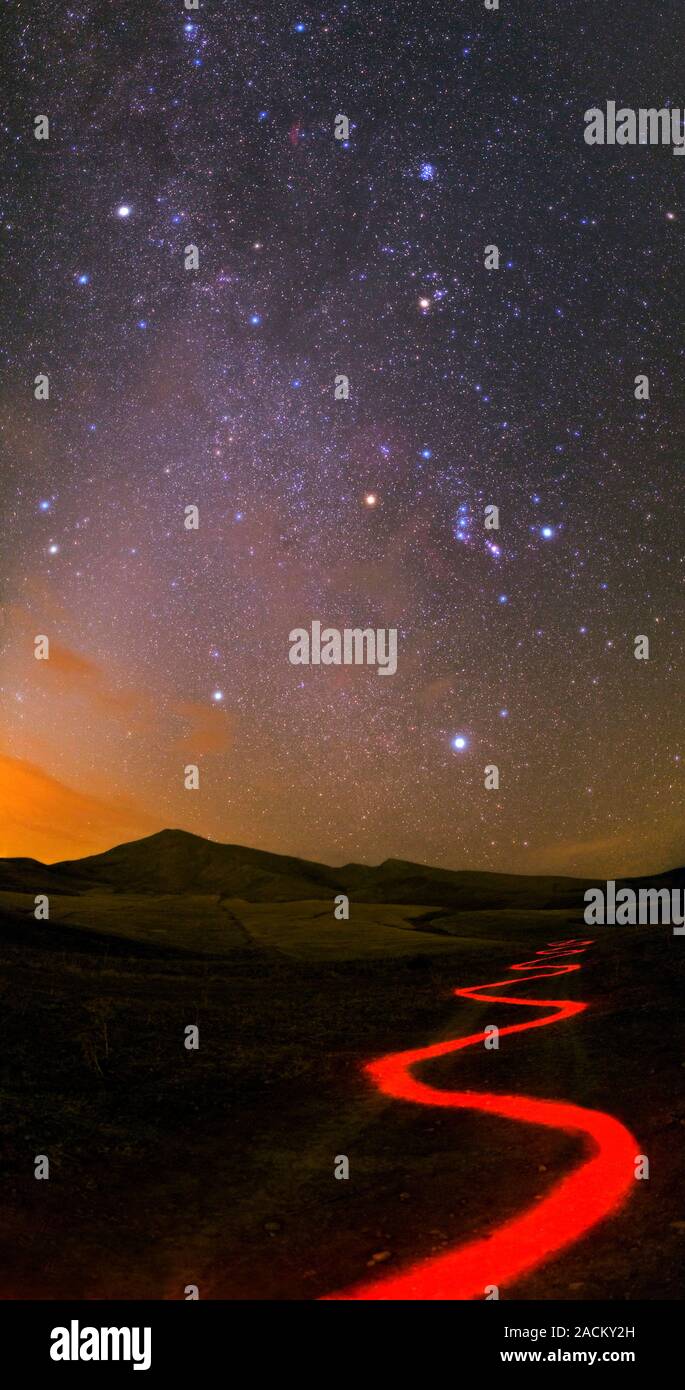 Winter night sky in the Northern Hemisphere. Bands of dust and glowing ...