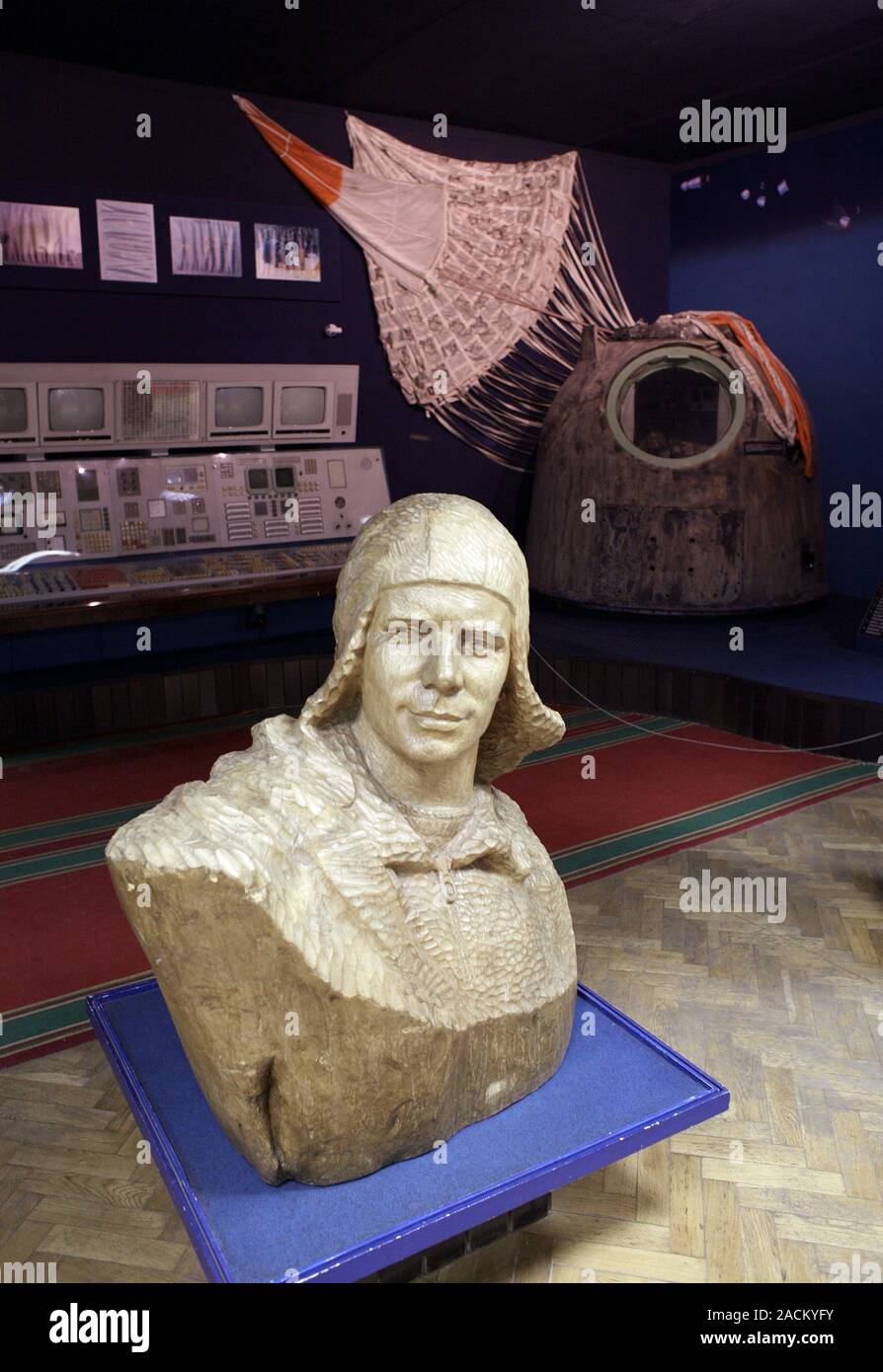 Yuri Gagarin statue and Vostock 1 model. Yuri Gagarin (1934-1968), was ...