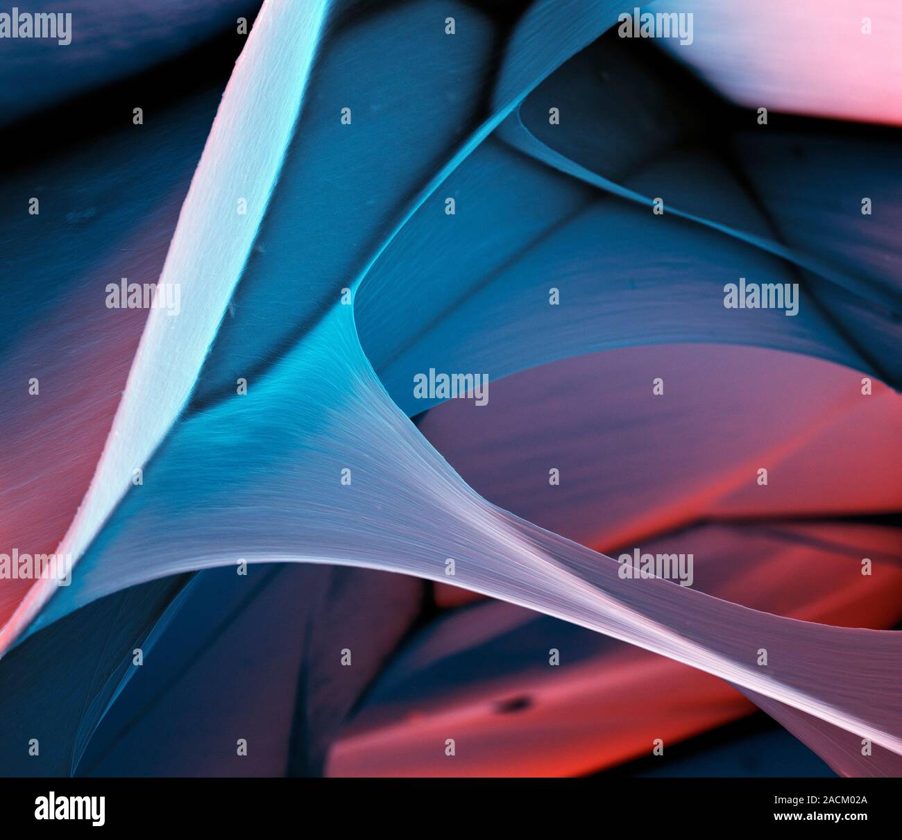 Polystyrene insulating material. Coloured scanning electron micrograph ...