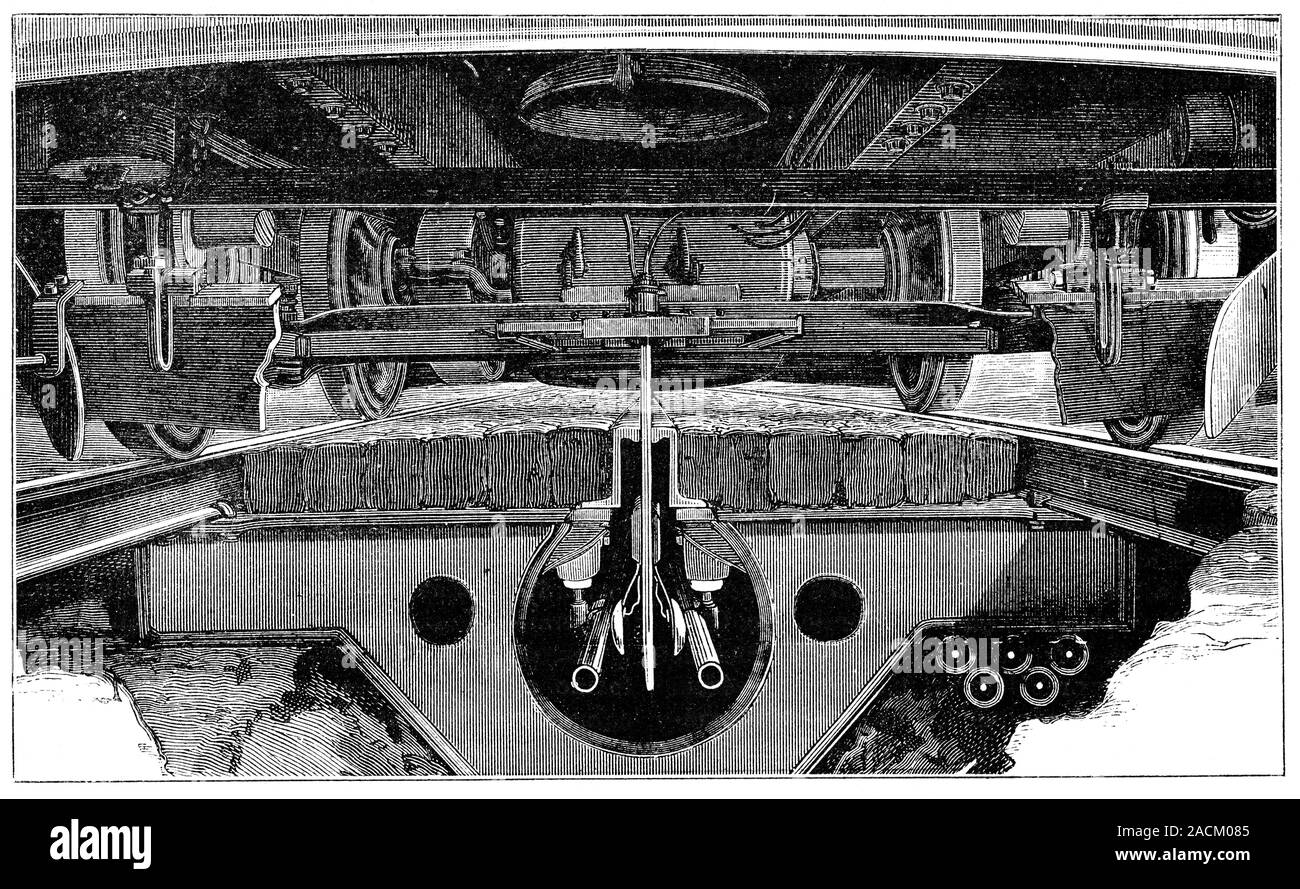 Tram electrical systems, 19th-century artwork. Electrification of trams ...