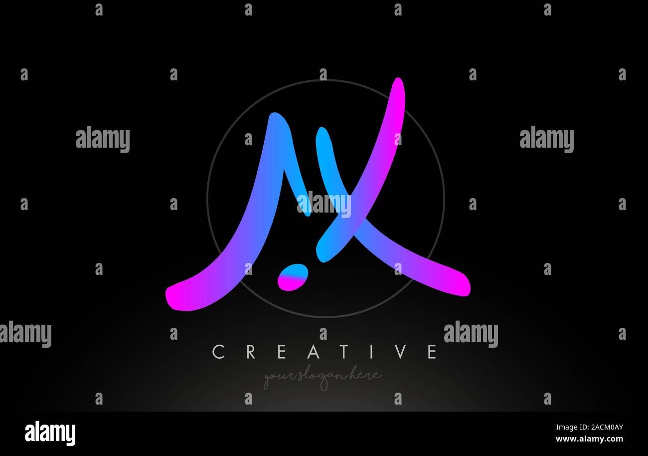 AX Artistic Brush Letter Logo Handwritten in Purple Blue Colors Vector ...