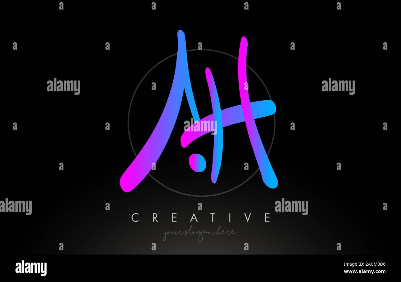AH Artistic Brush Letter Logo Handwritten in Purple Blue Colors Vector ...