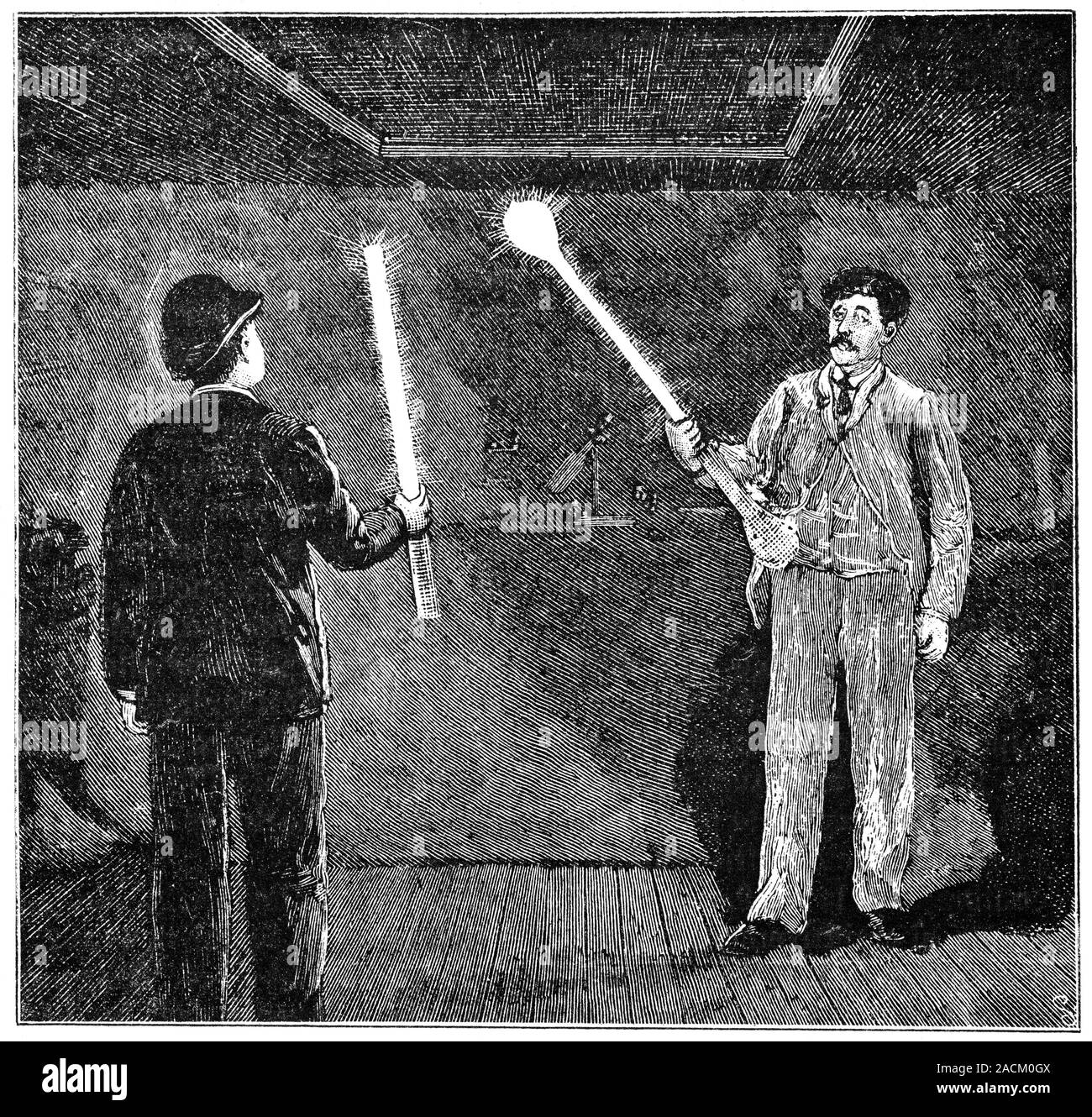 Fluorescent light tubes, 19th century artwork. US engineer Daniel ...