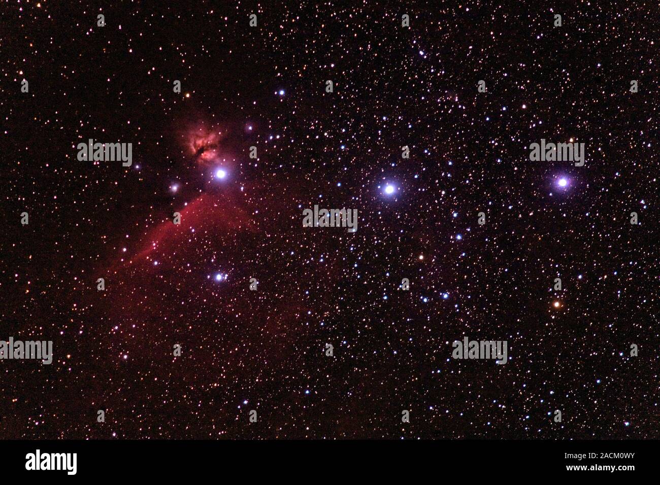 Orion's Belt and nebulae. The three stars forming the horizontal line ...
