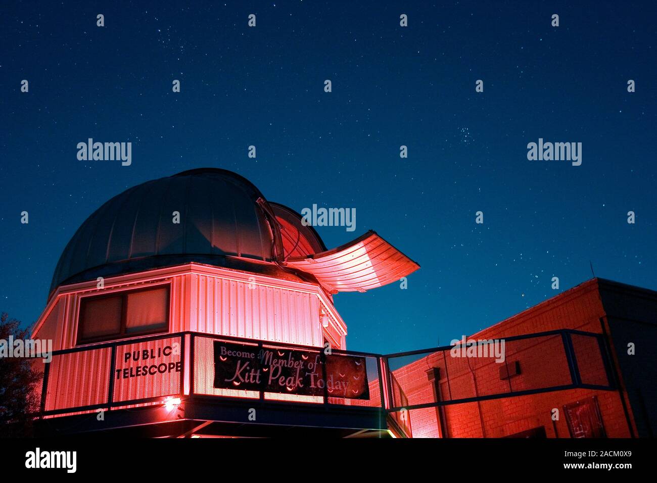 Kitt Peak Public Observatory, Tucson, Arizona, USA, against a night sky ...