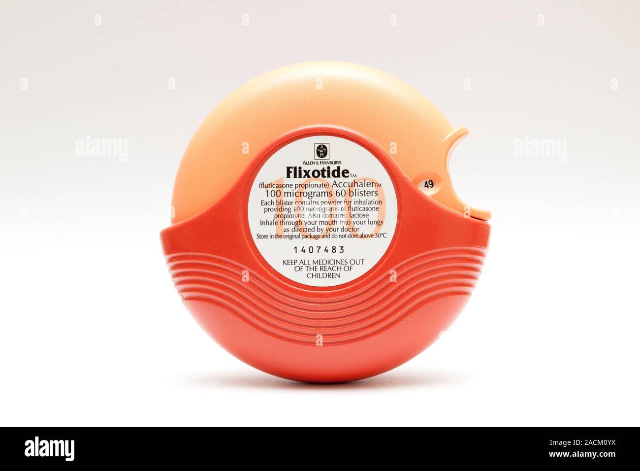 Accuhaler (closed position), a hand-held disposable asthma inhaler that ...