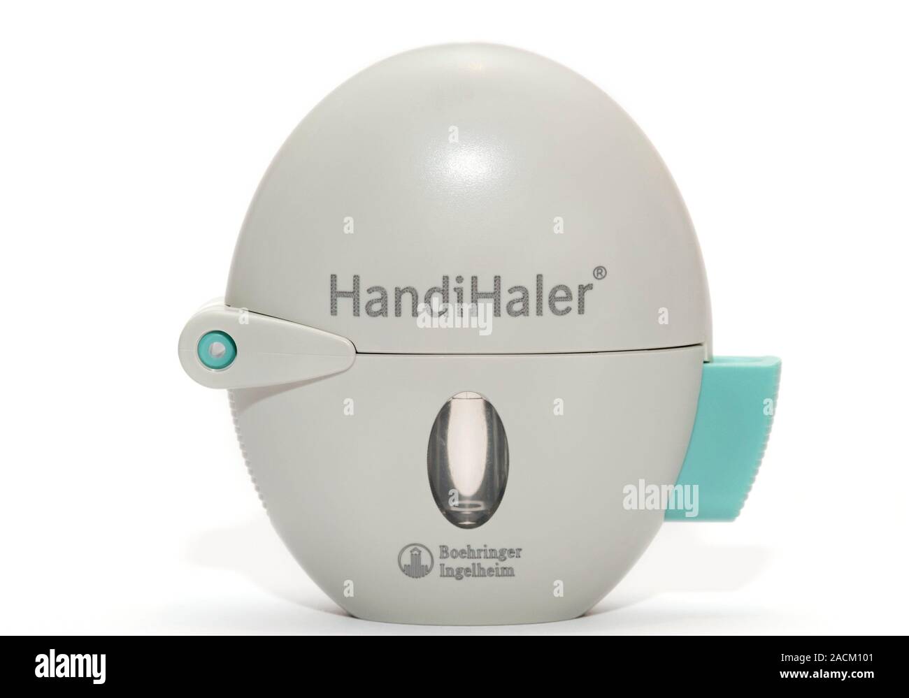 HandiHaler (closed position), a hand-held disposable asthma inhaler ...