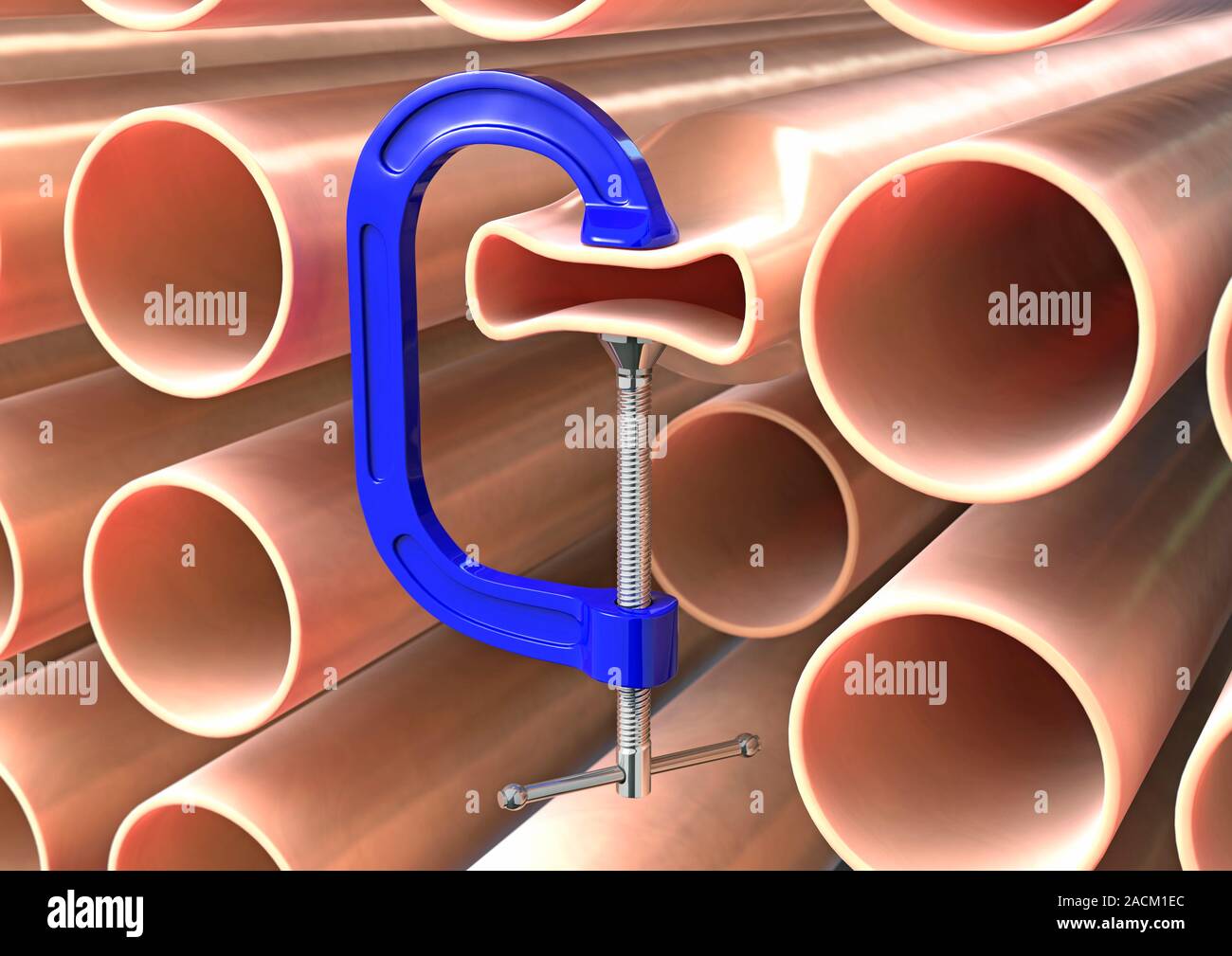 Incontinence control, conceptual image. Computer artwork of a G-clamp ...