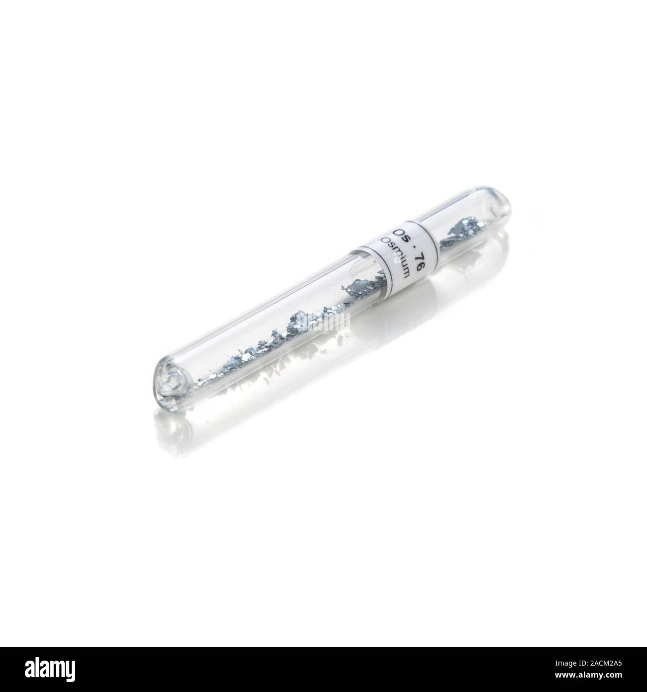 Osmium. Vial containing a sample of the transition metal Osmium (Os ...