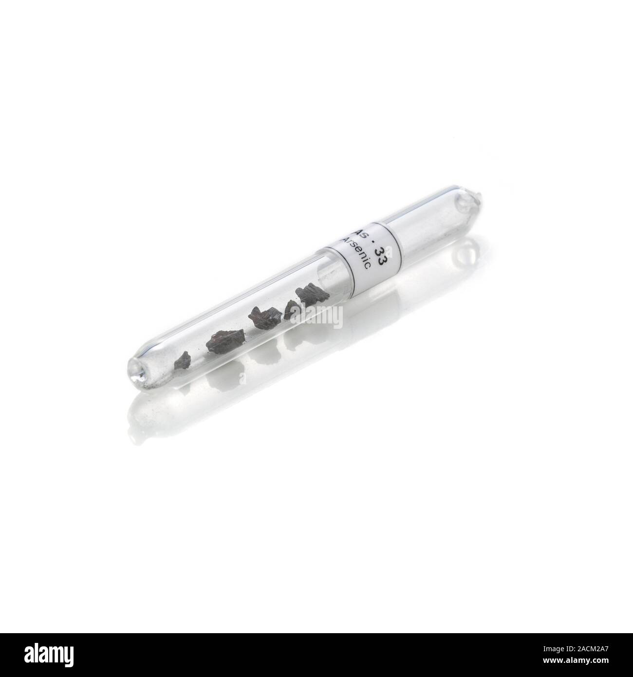 Arsenic. Vial containing a sample of the metalloid chemical element ...