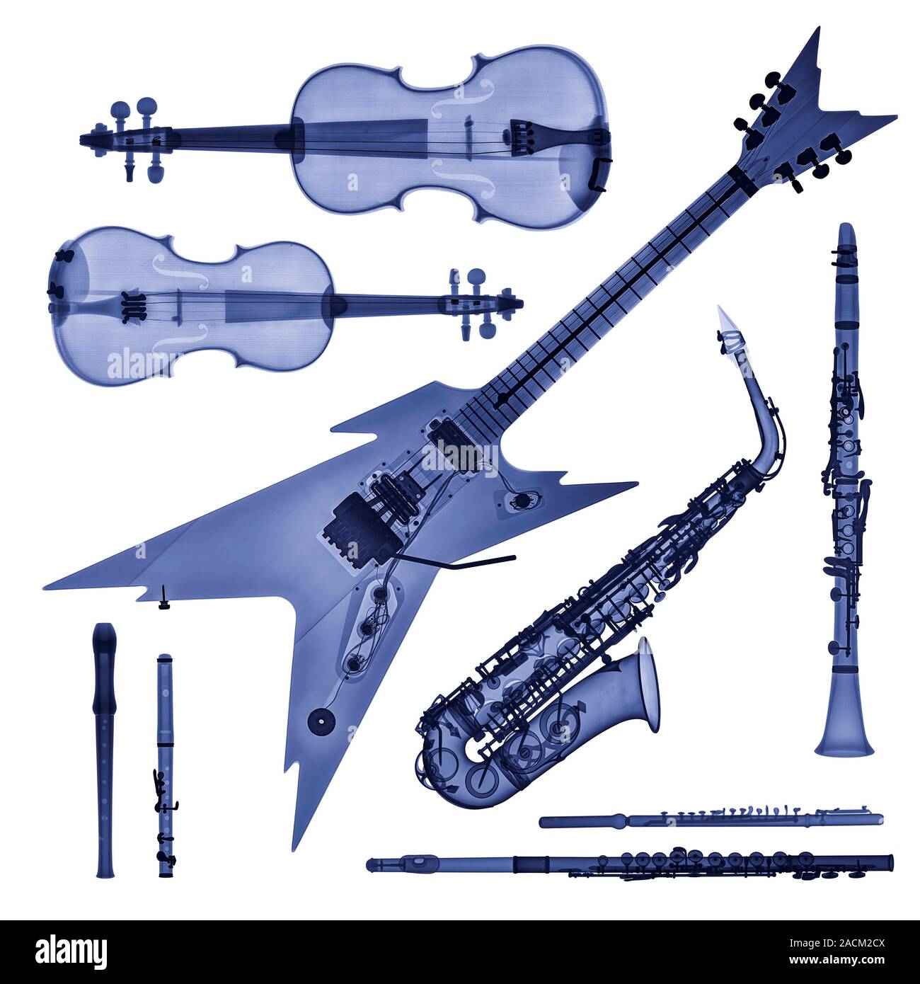 Musical instruments, X-ray. These instruments are an electric guitar ...