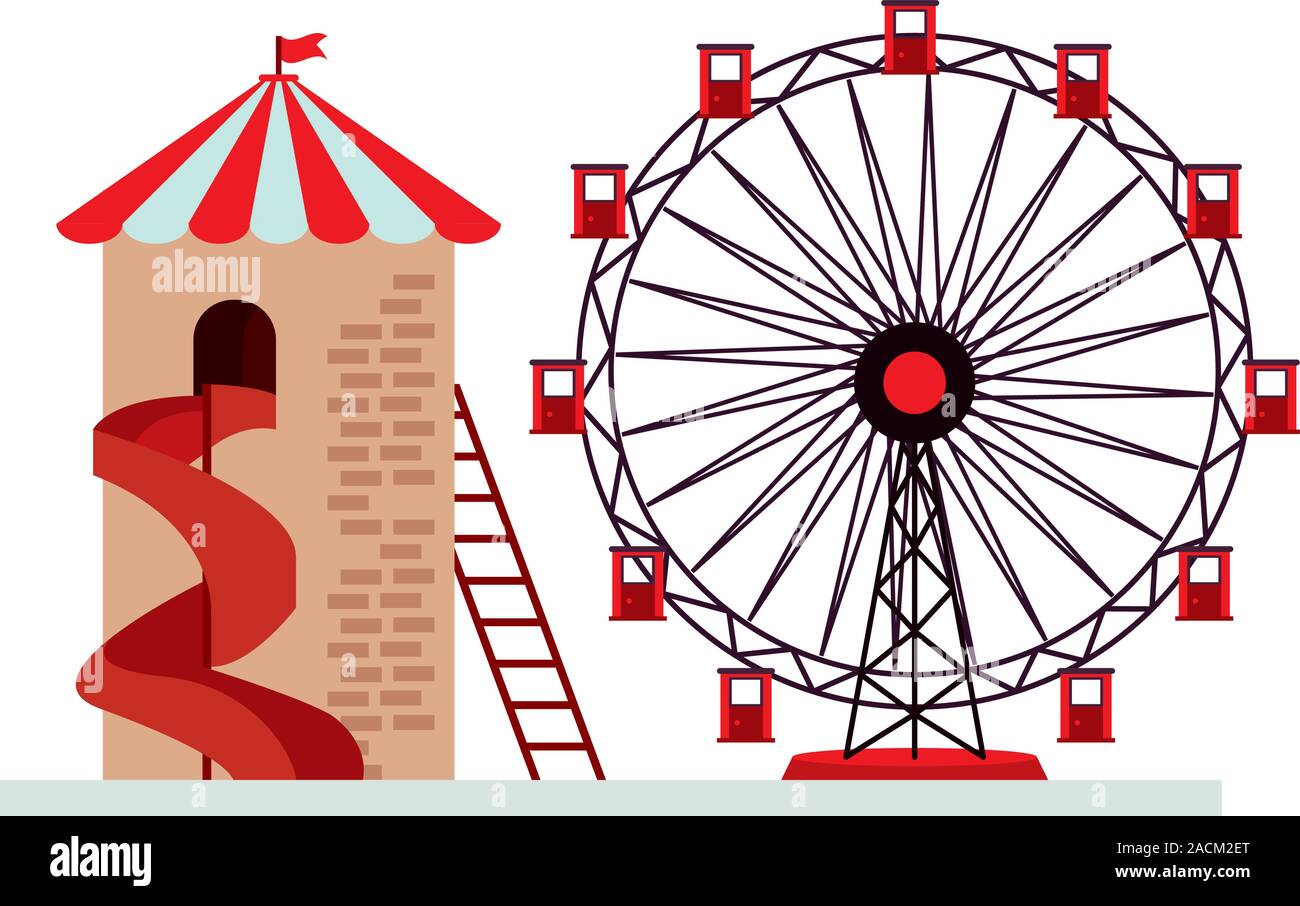panoramic wheel and slide attractions Stock Vector Image & Art - Alamy