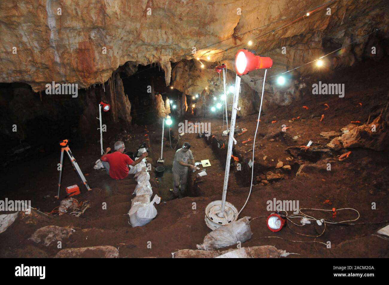Israel, Galilee, Manot cave. Archaeological excavations by the Israel ...