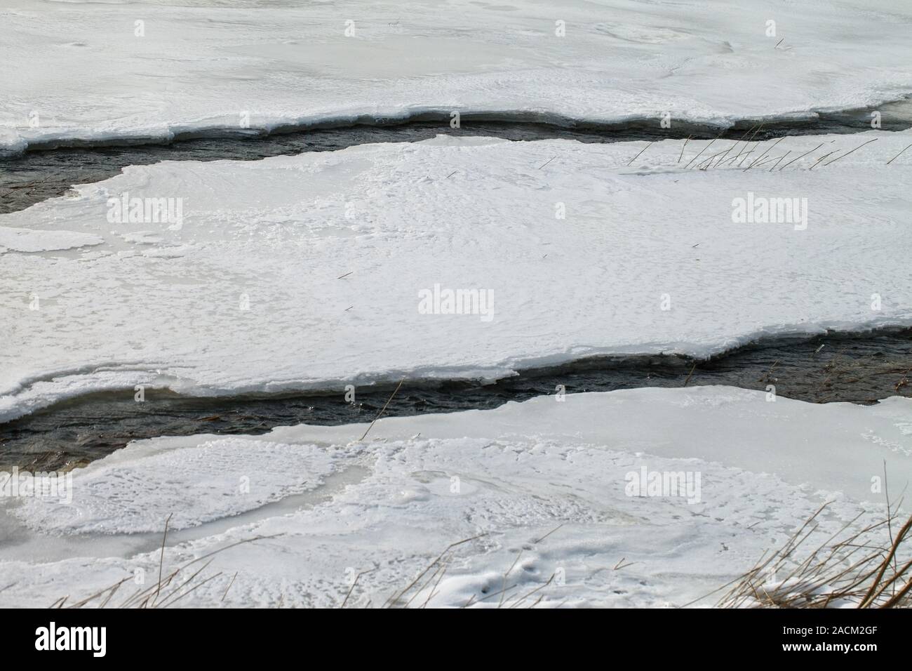 Spring and snow on the river Stock Photo - Alamy