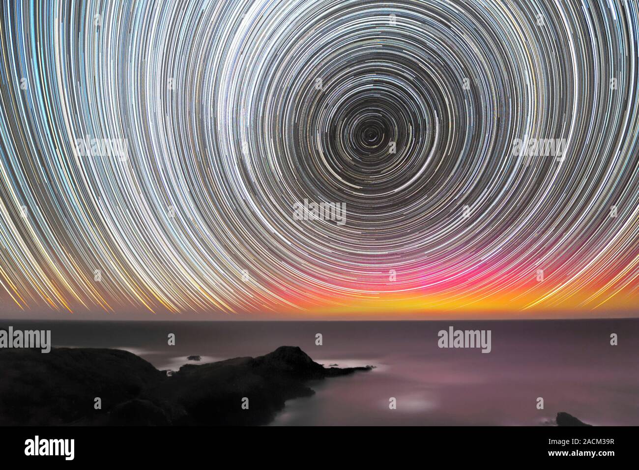 Aurora australis and star trails, over the Southern Ocean. The aurora ...