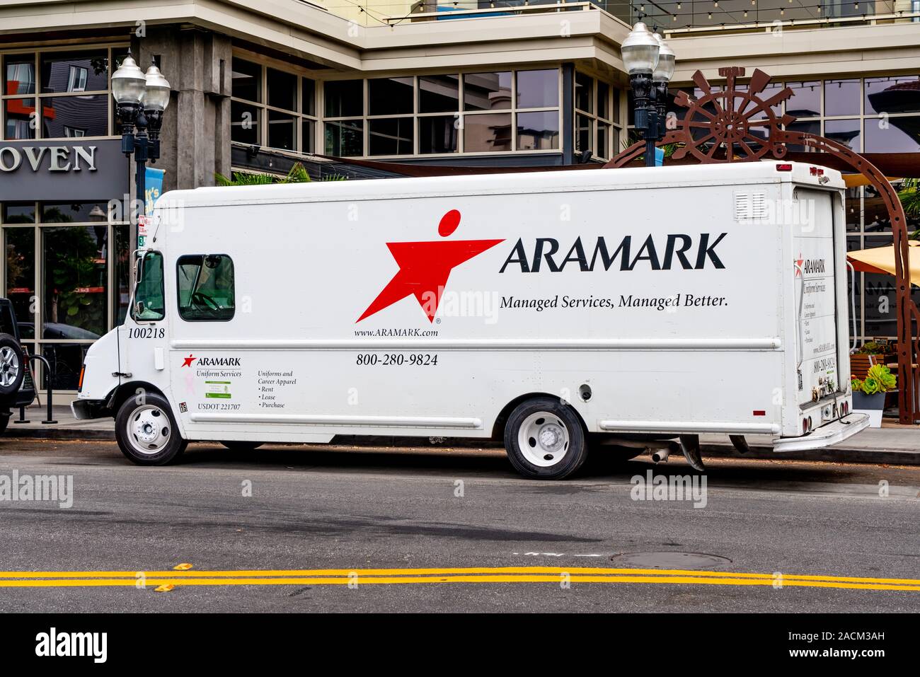 August 29, 2019 Sunnyvale / CA / USA - Aramark vehicle making ... August 29, 2019 Sunnyvale / CA / USA - Aramark vehicle making ...