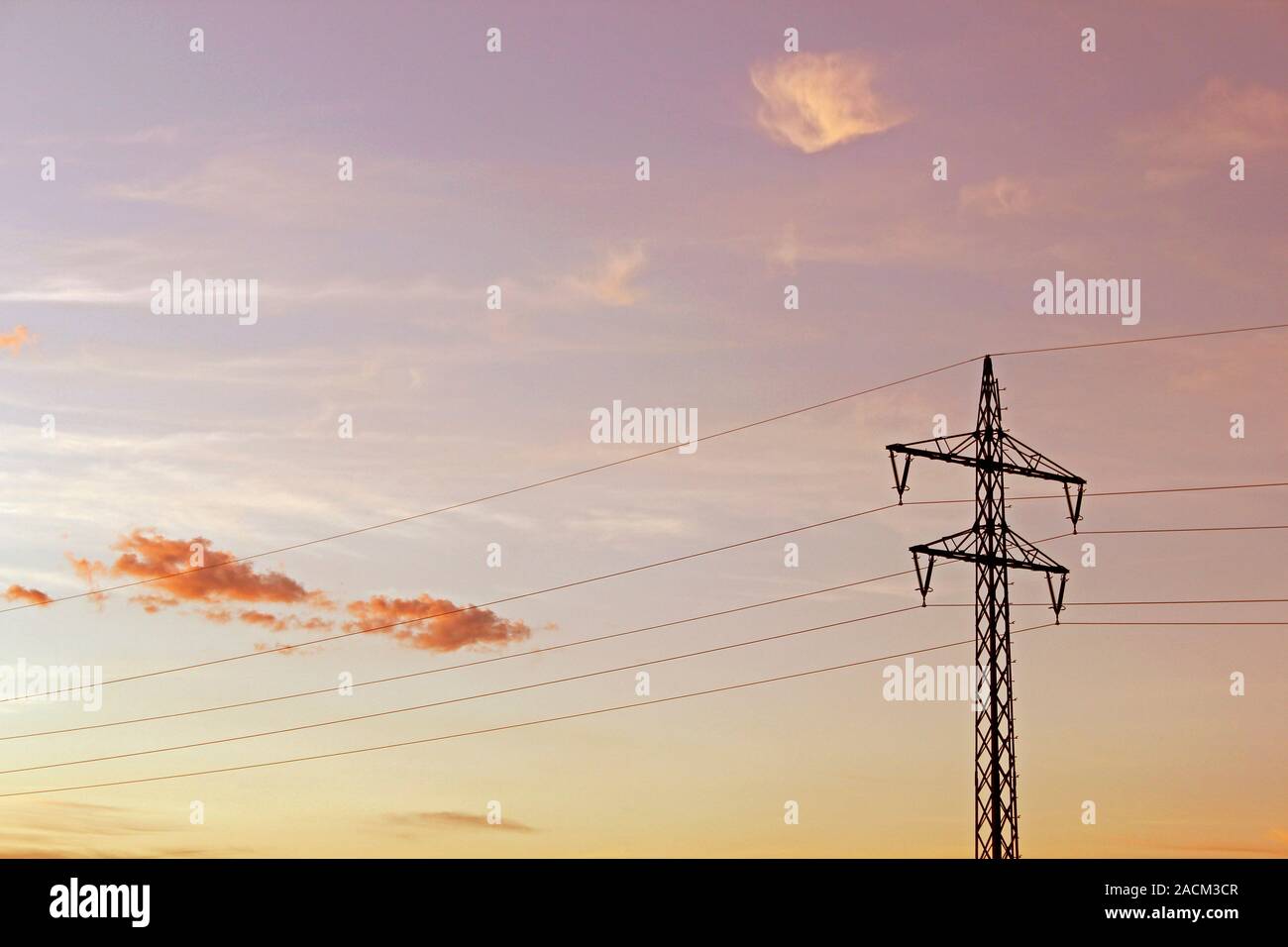 Electricity wires and pylon. Pylons such as this support high-tension ...
