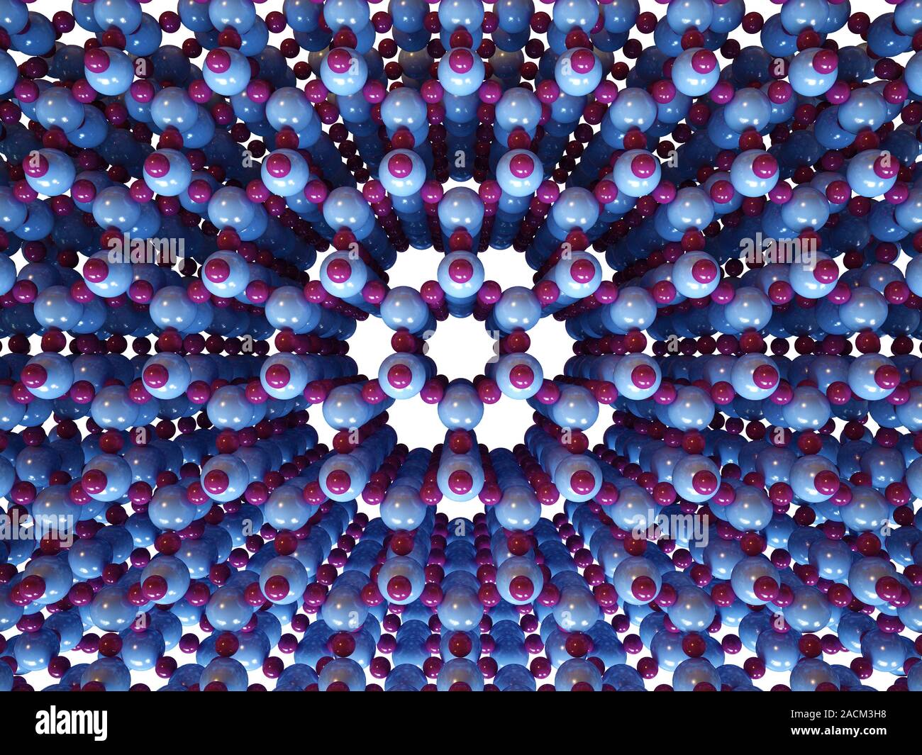 Ice. Molecular model showing the hexagonal structure of ice. Atoms are ...