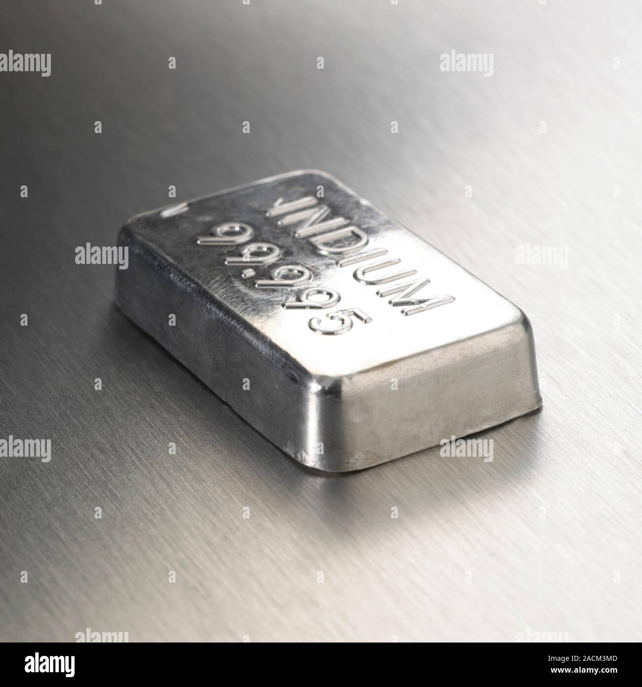 Indium. Bar of the post-transition metal Indium (In). Indium is a rare ...