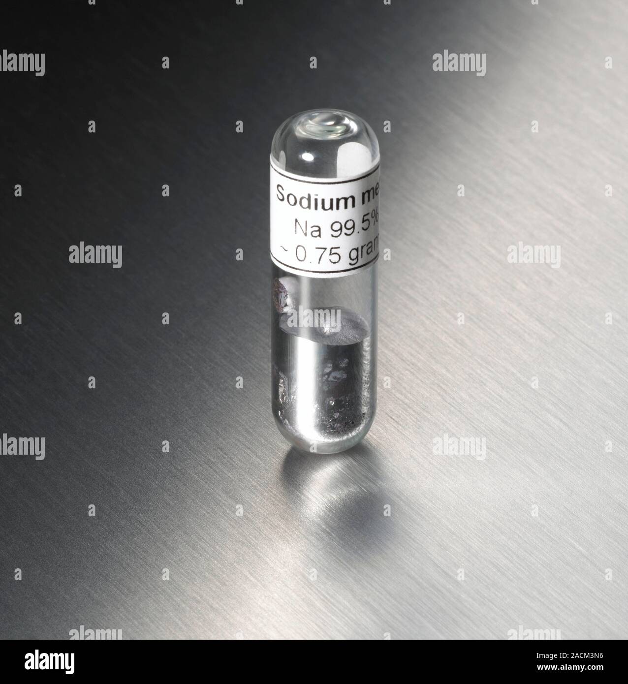 Sodium. Vial containing a sample of the alkali metal sodium (Na ...