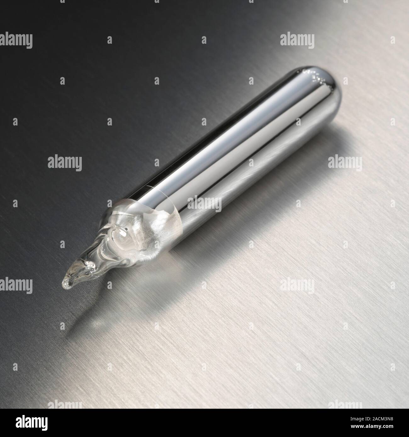 Potassium. Vial containing a sample of the alkali metal potassium (K ...