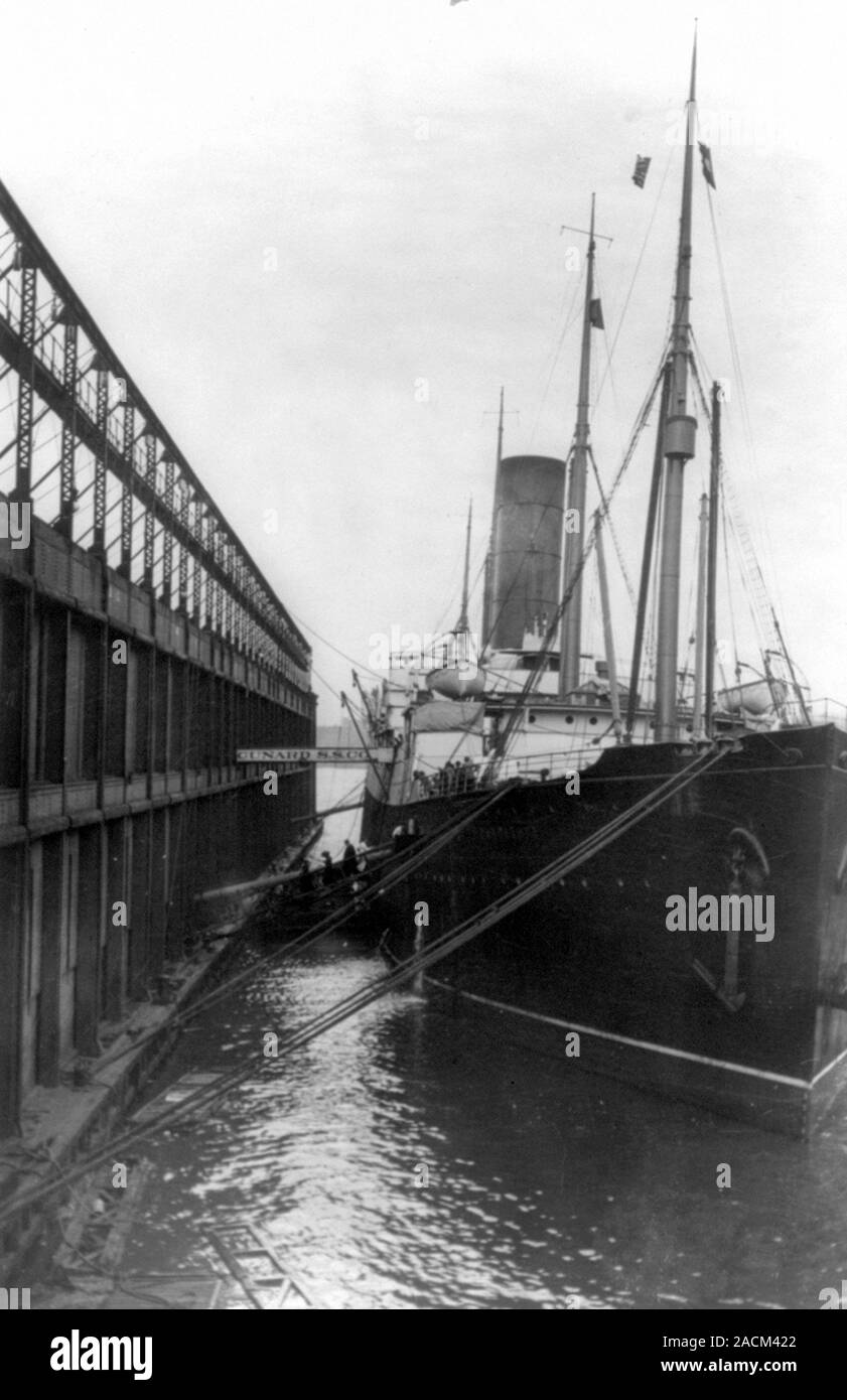 RMS Carpathia docked in New York. This Cunard Line ship rescued the ...