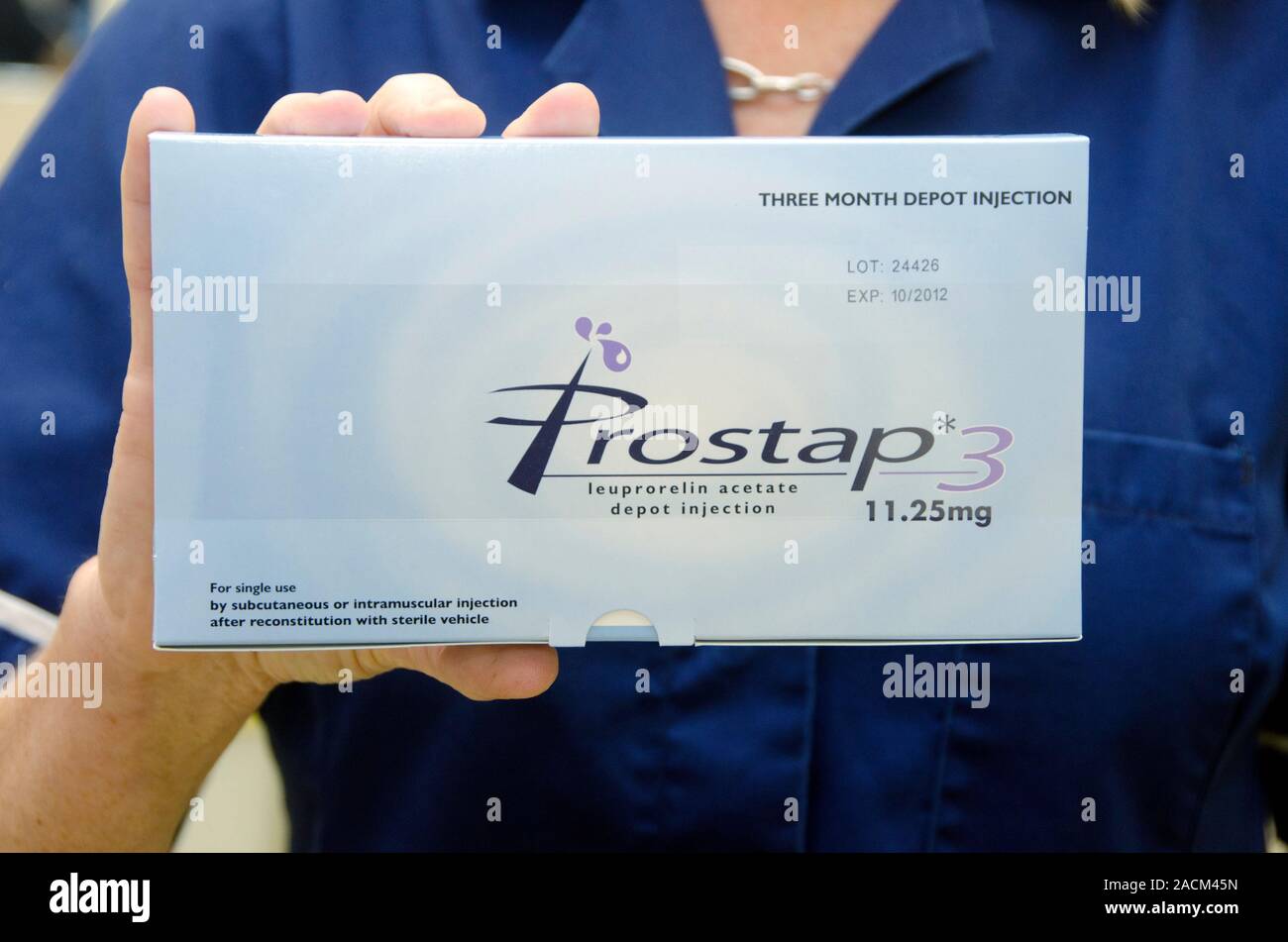 Prostap 3 prostate cancer drug. Nurse holding a box containing Prostap ...