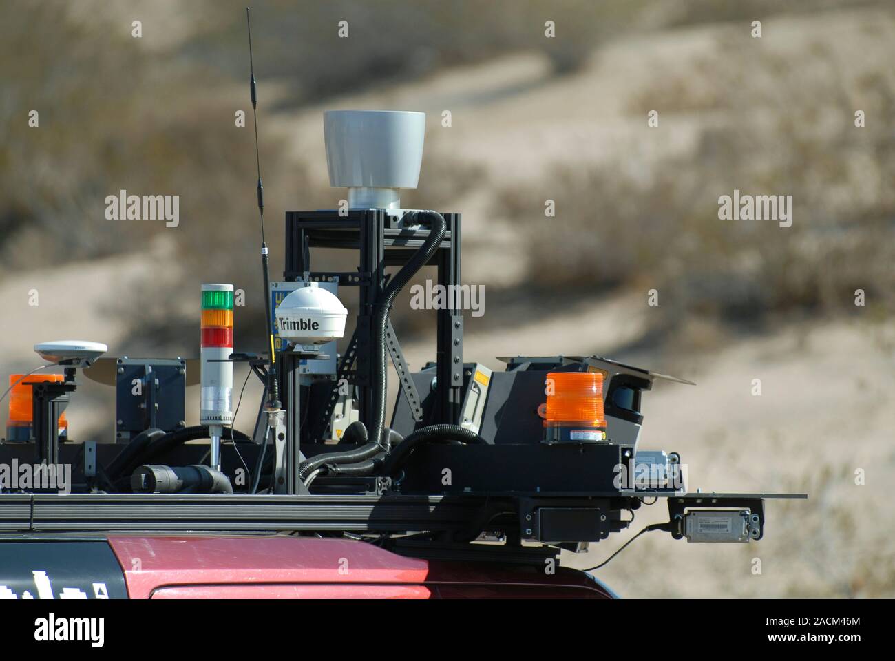 Autonomous vehicle sensos. Close-up of sensors on the roof of an ...
