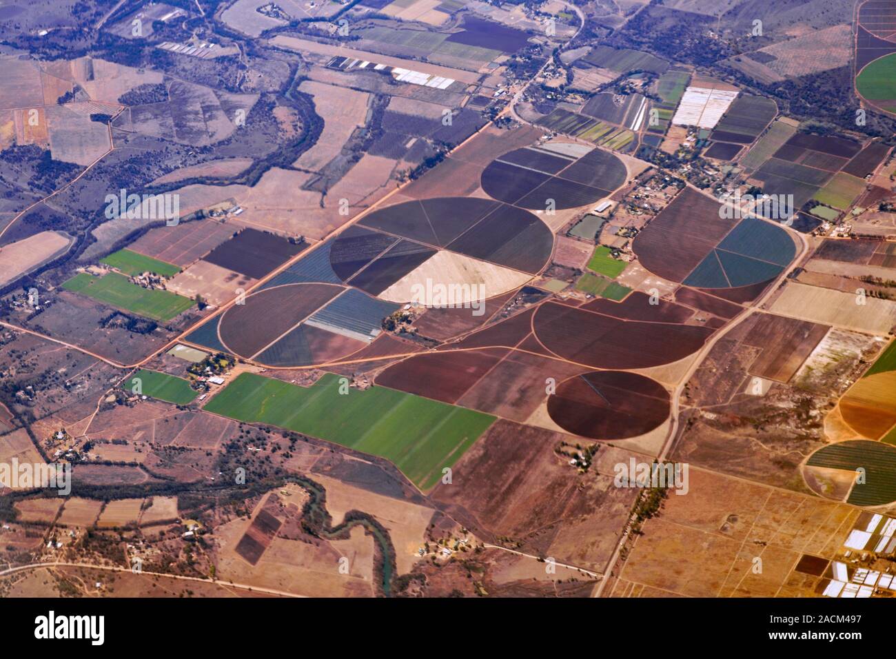 Agricultural fields from the air. Aerial view of semi-intensive ...