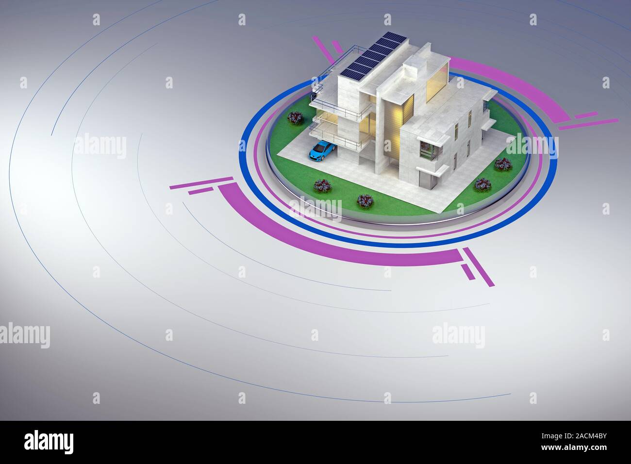 modern house with infographics. 3d rendering Stock Photo - Alamy
