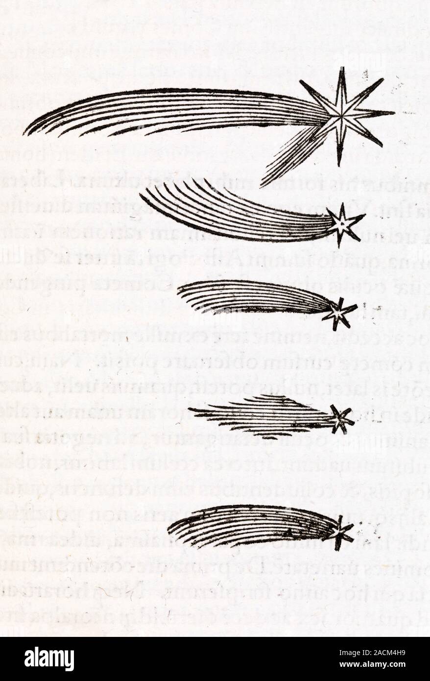 Comet observations. 16th-century artwork of five comets and their ...